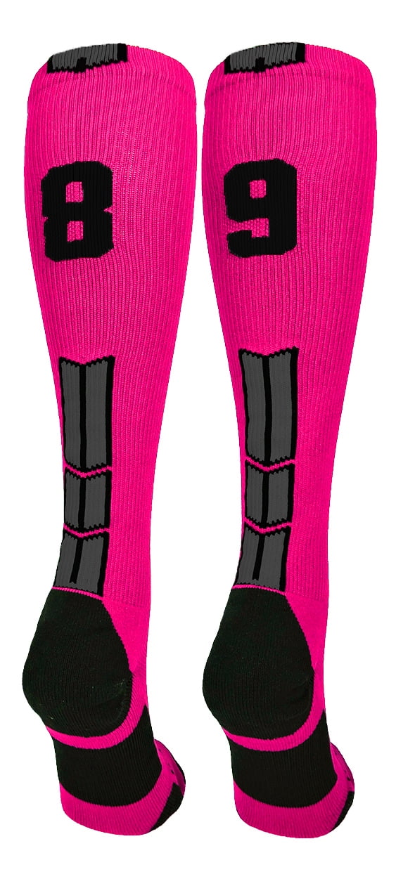 Neon Pink/Black Player Id Over the Calf Number Socks (#89, Small ...