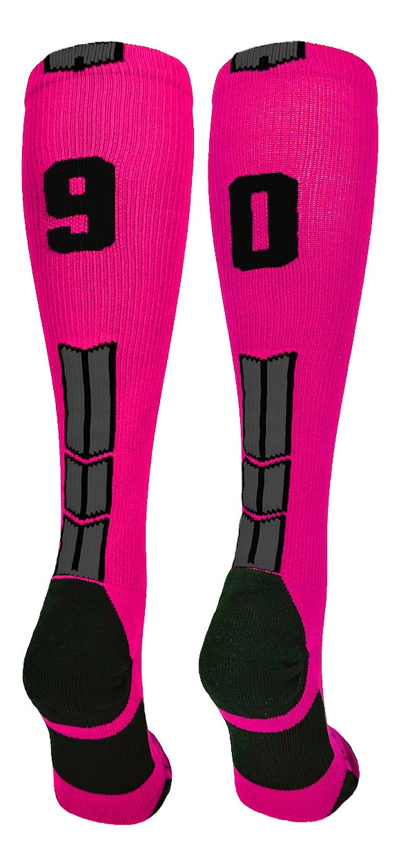 Neon Pink/Black Player Id Over the Calf Number Socks (#90, Large ...