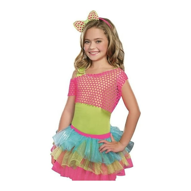 Neon Pink Fishnet Crop Top Blouse 1980s Girls Dancewear Accesory ...