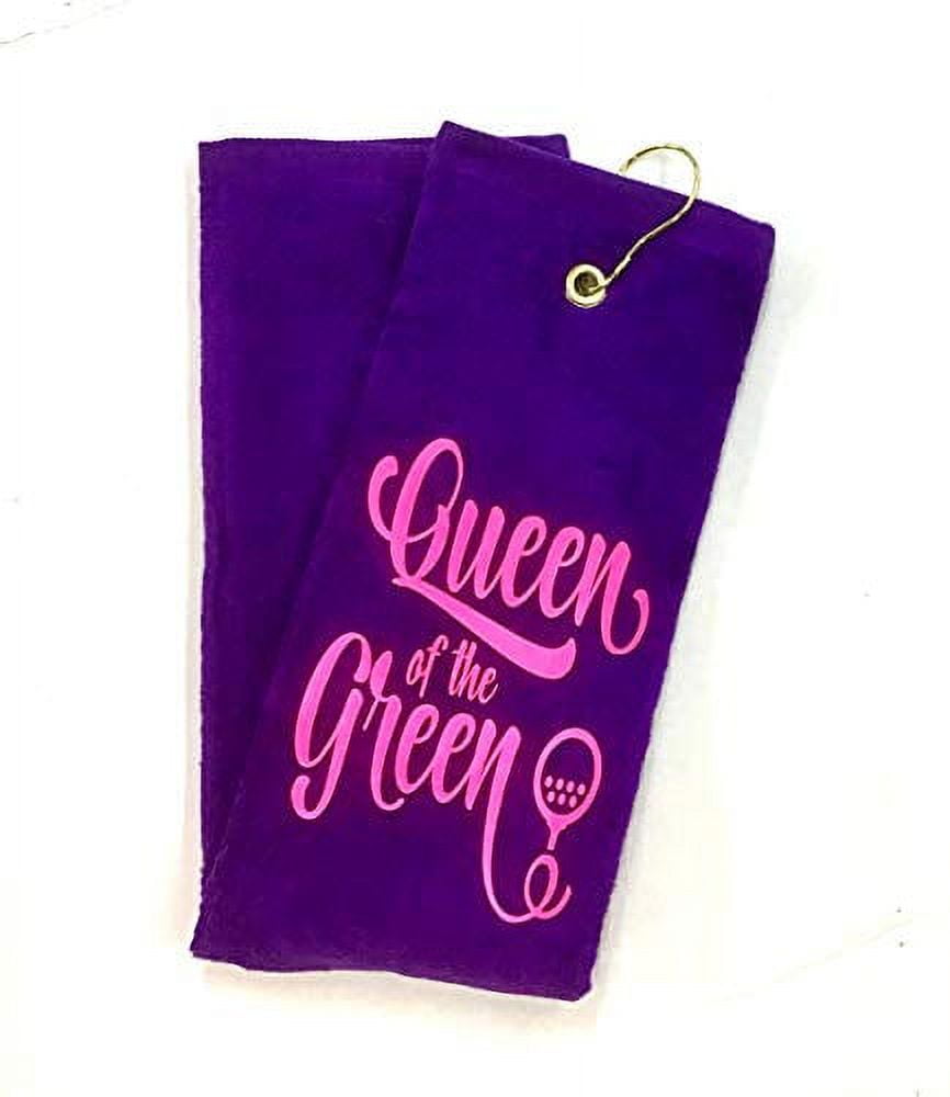 Neon Pink on Purple - Queen of The Green Girl Woman Tri-fold Golf Towel ...