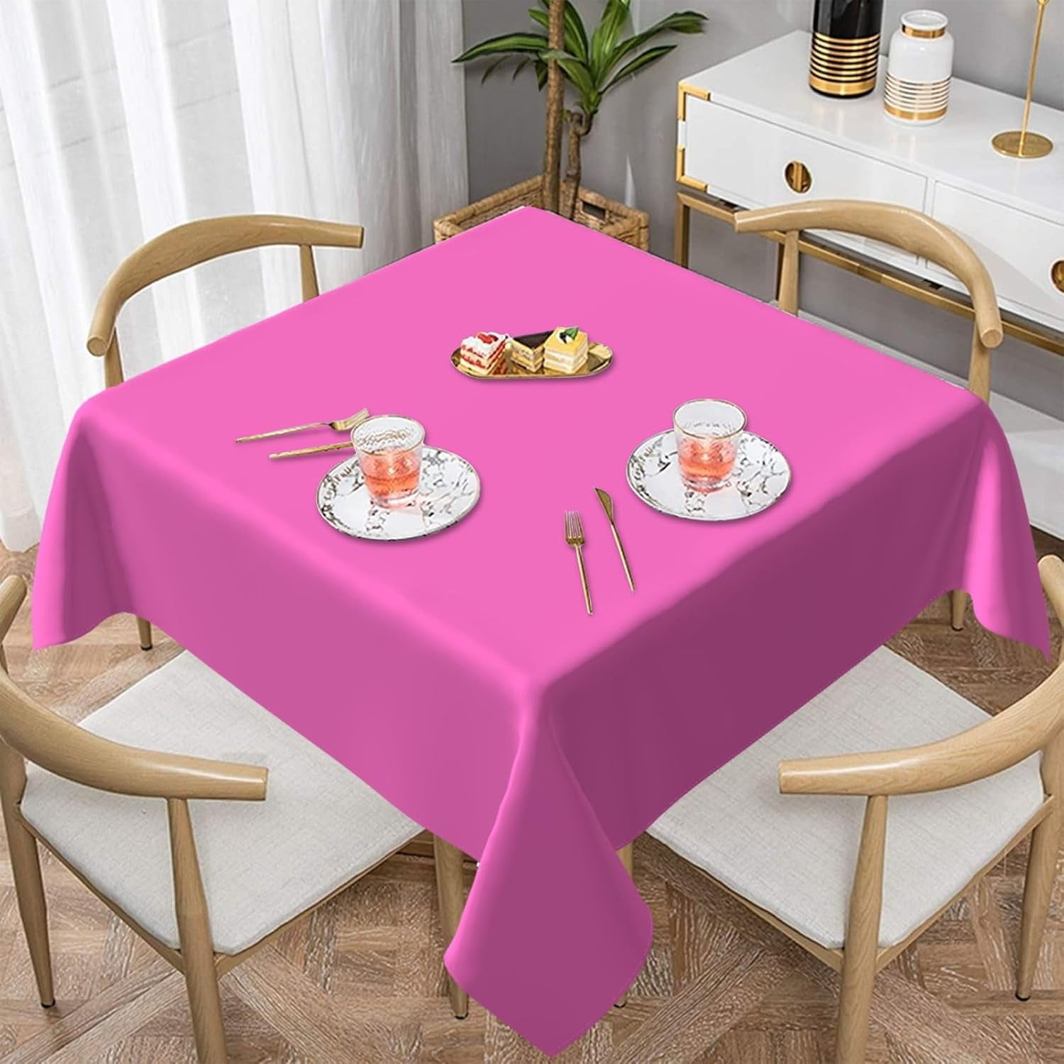 Neon Pink Solid Color Classic Elegant Soft Tablecloth Square Dinng ...