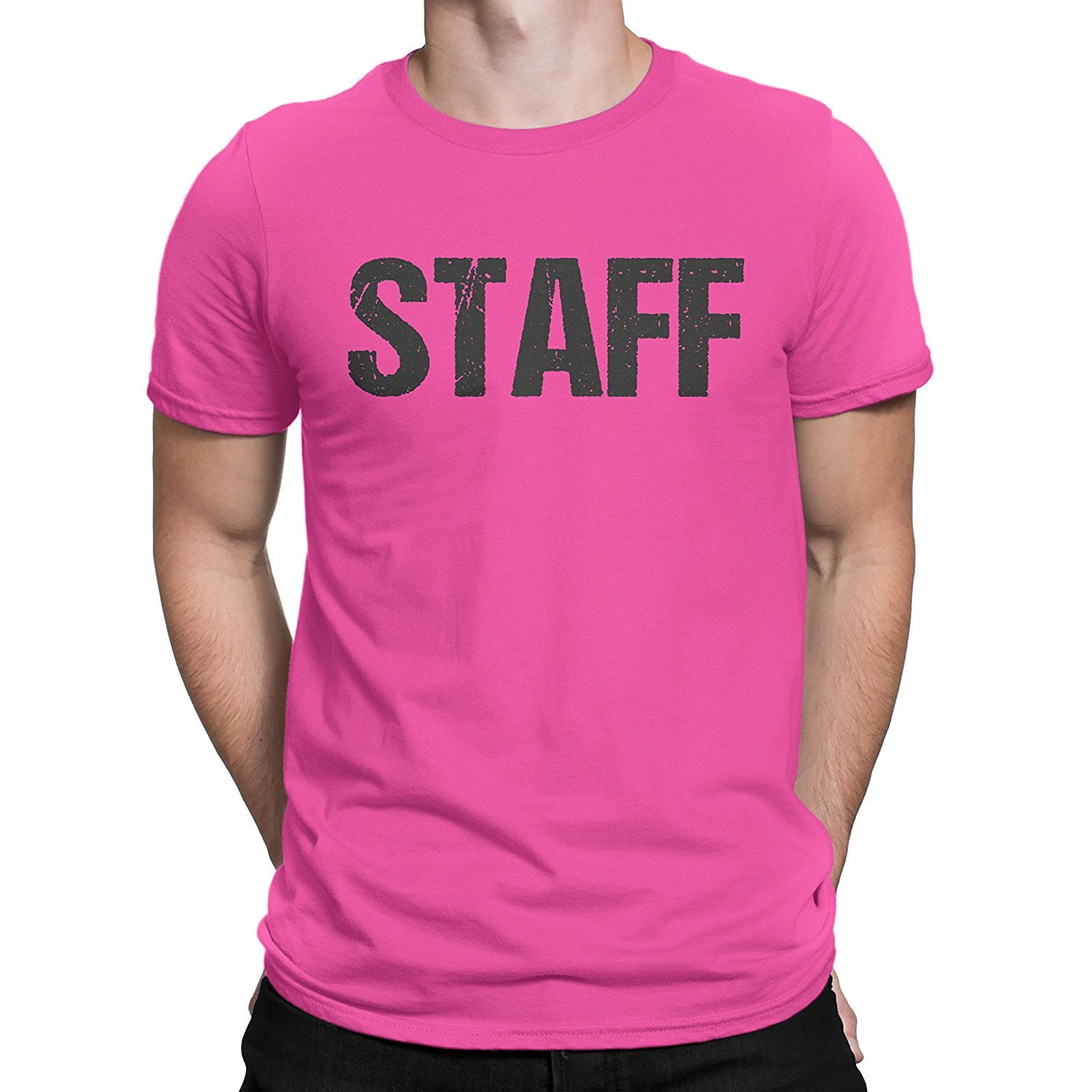 Neon Pink Staff T-Shirt Front & Back Print Unisex Event Shirt Tee ...
