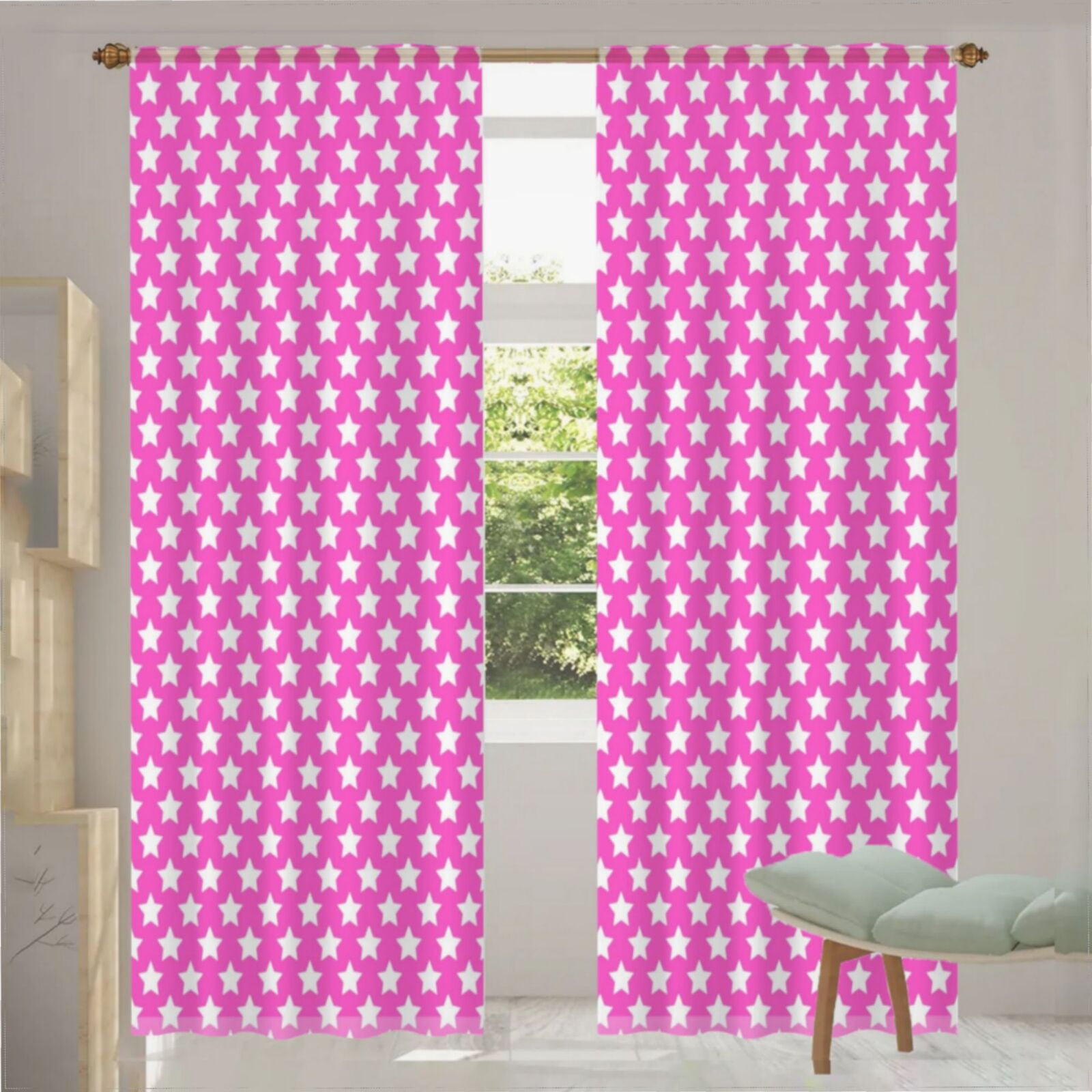 Neon Pink Stars Curtains for Living Room Bedroom Decor Transparent ...