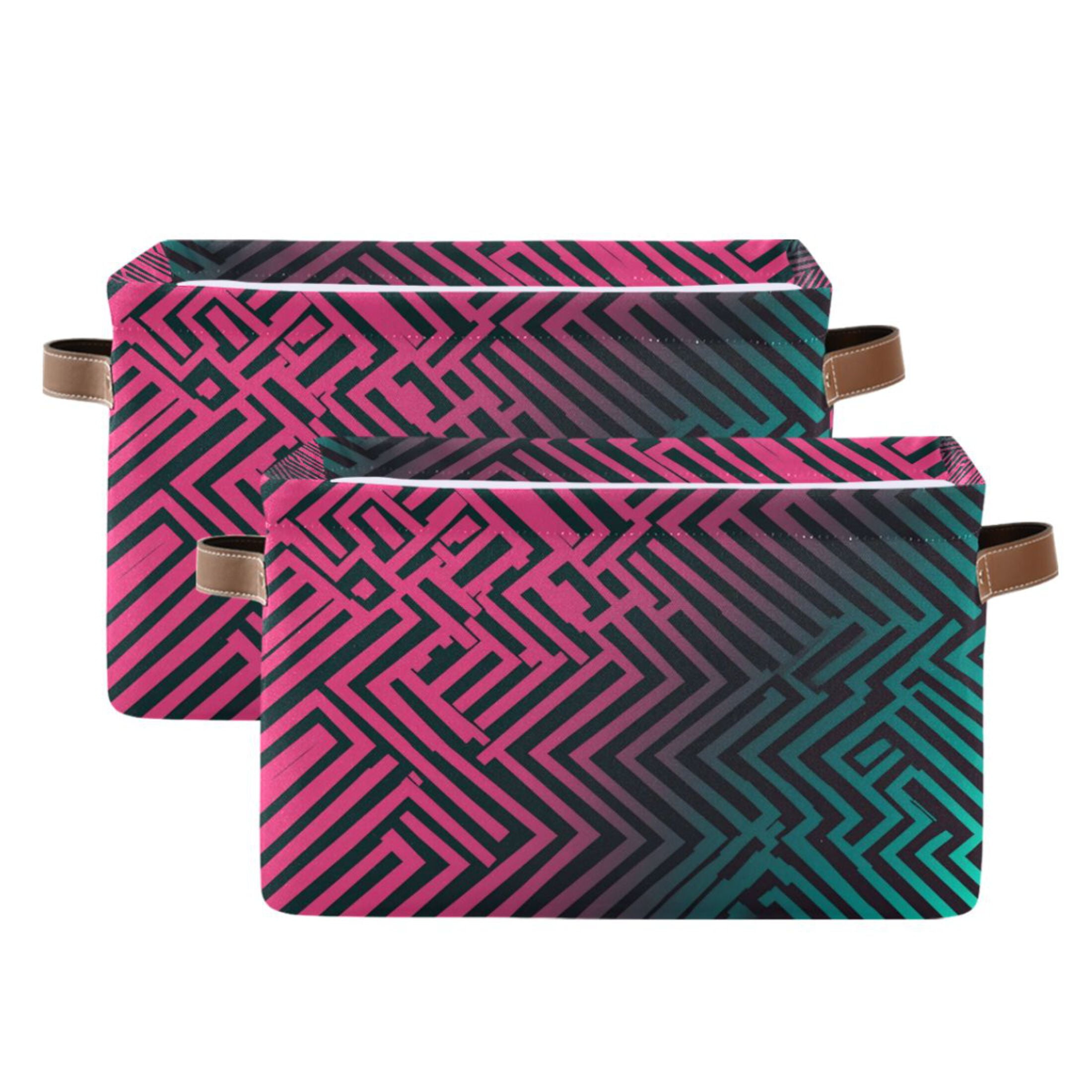 Neon Pink and Teal Pattern Foldable Storage Basket,Canvas Fabric ...