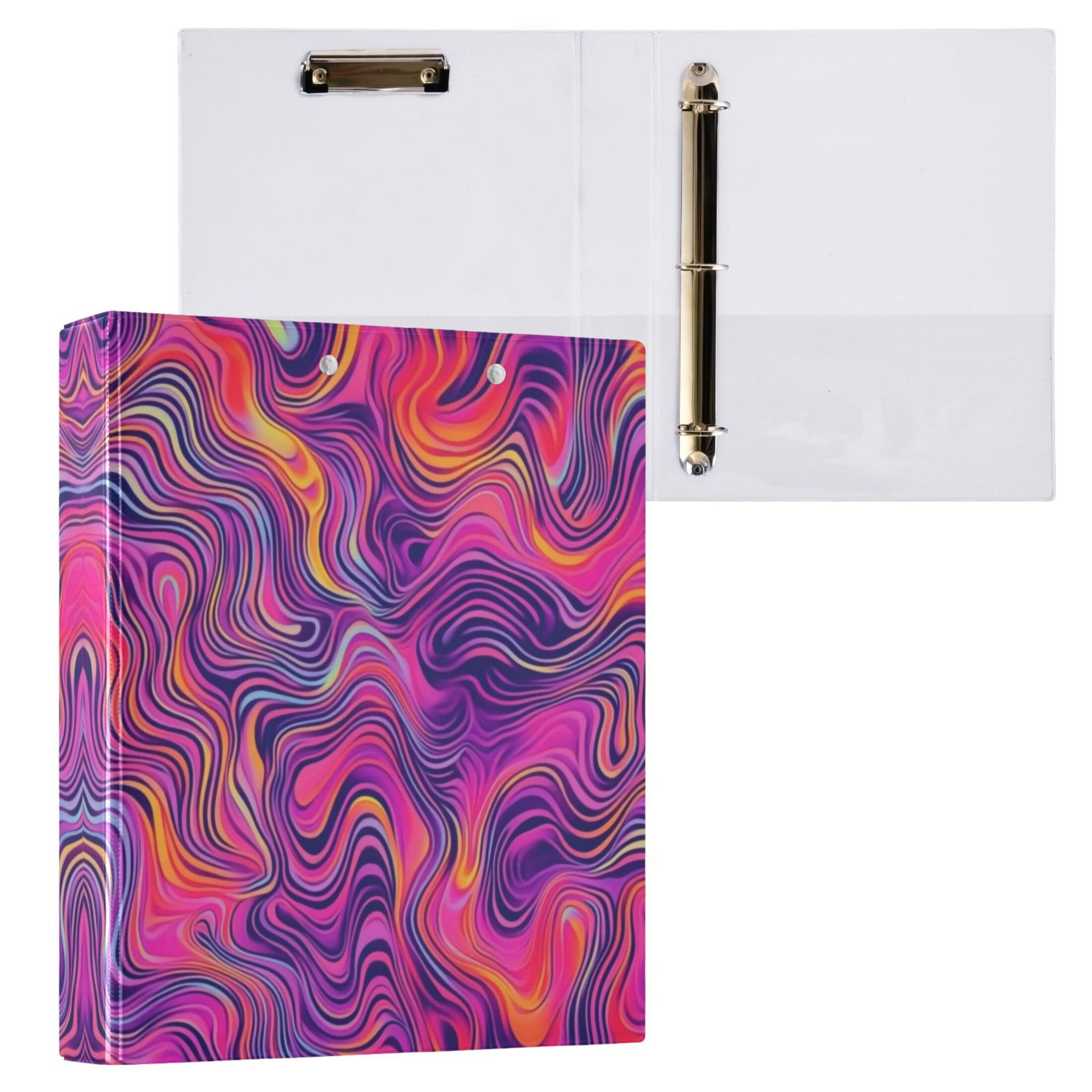 Neon Pink Wavy Lines 3 Ring Hardcover Binders 1.5in Round Rings for ...