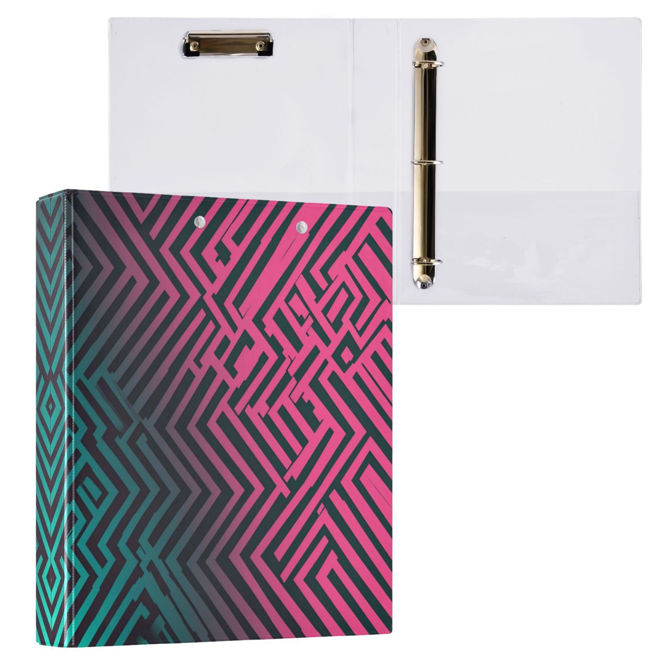Neon Pink and Teal Pattern 3 Ring Hardcover Binders 1.5in Round Rings ...