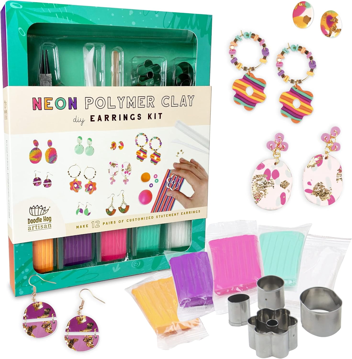 Neon Polymer Clay Earring Making Kit, Make 12 Earrings, Jewelry Making ...