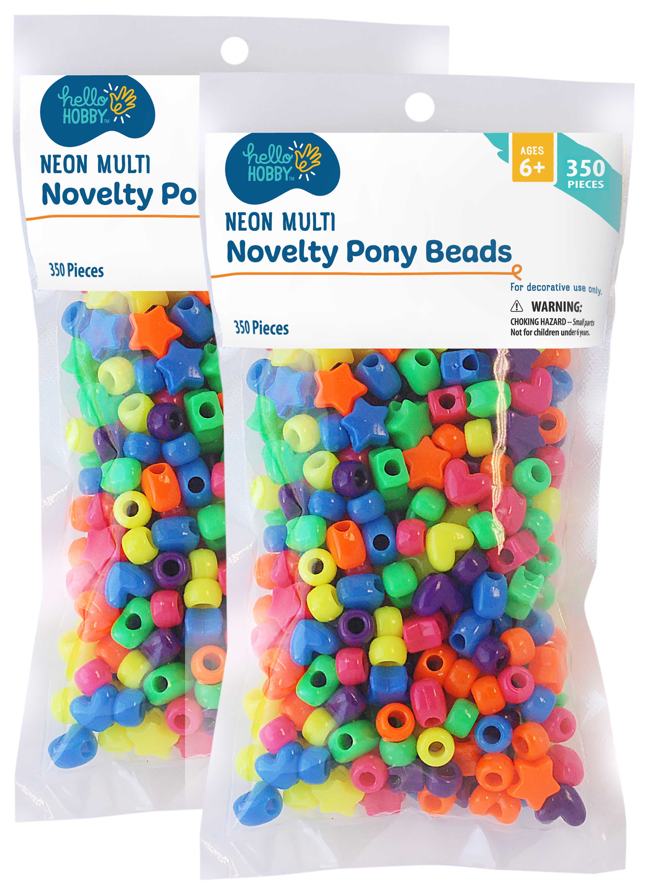 Neon Pony Novelty Plastic Beads: Hearts, Stars, Barrel Pony. 2 packs ...