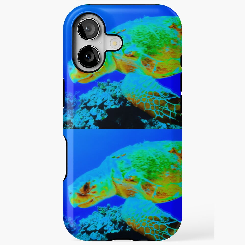 Neon Psychedelic Blue Green Sea Turtle Painting for iPhone 17 16 15 14 ...