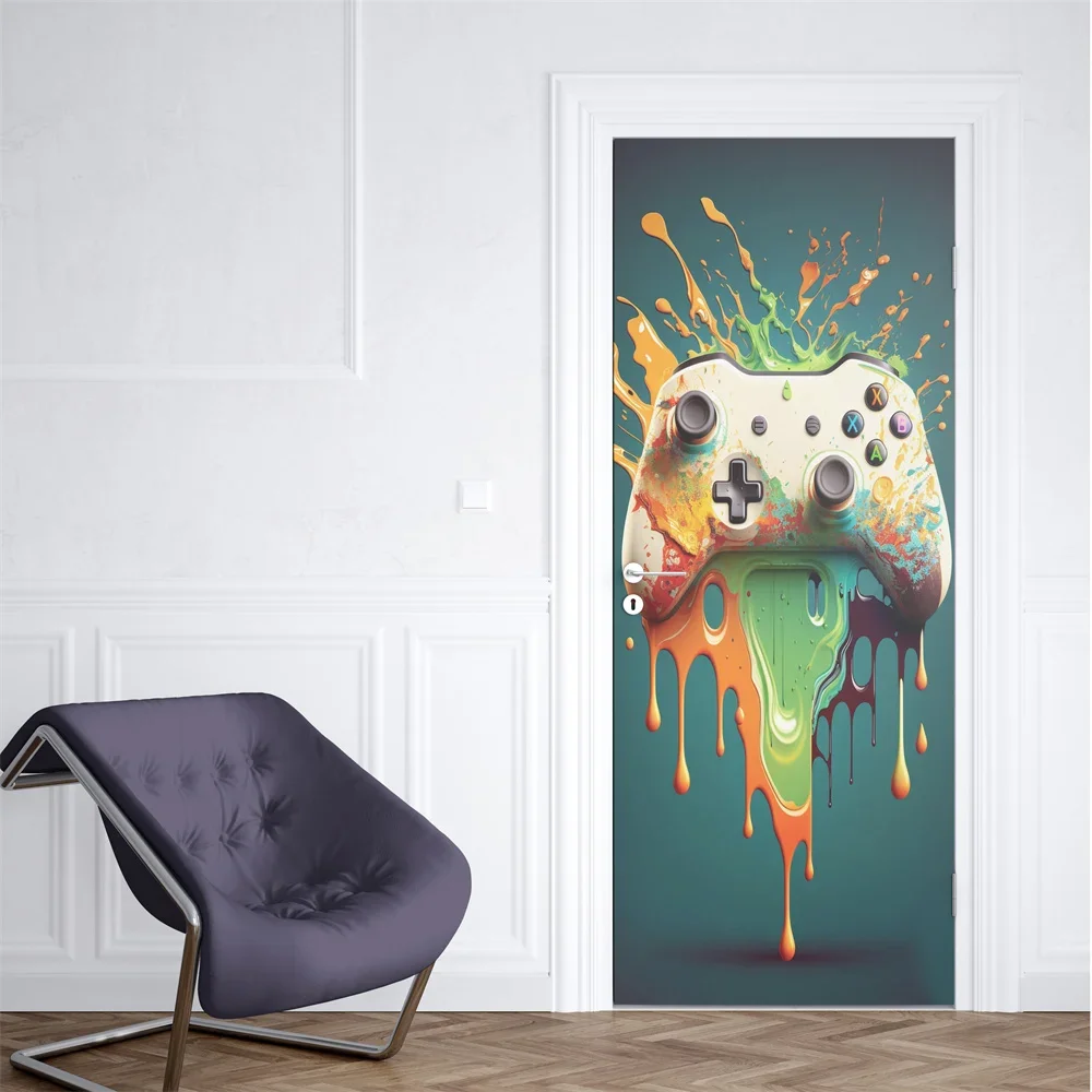 Neon Punk Game Door Sticker Splash Ink Gamepad Wallpaper Gaming Murals ...