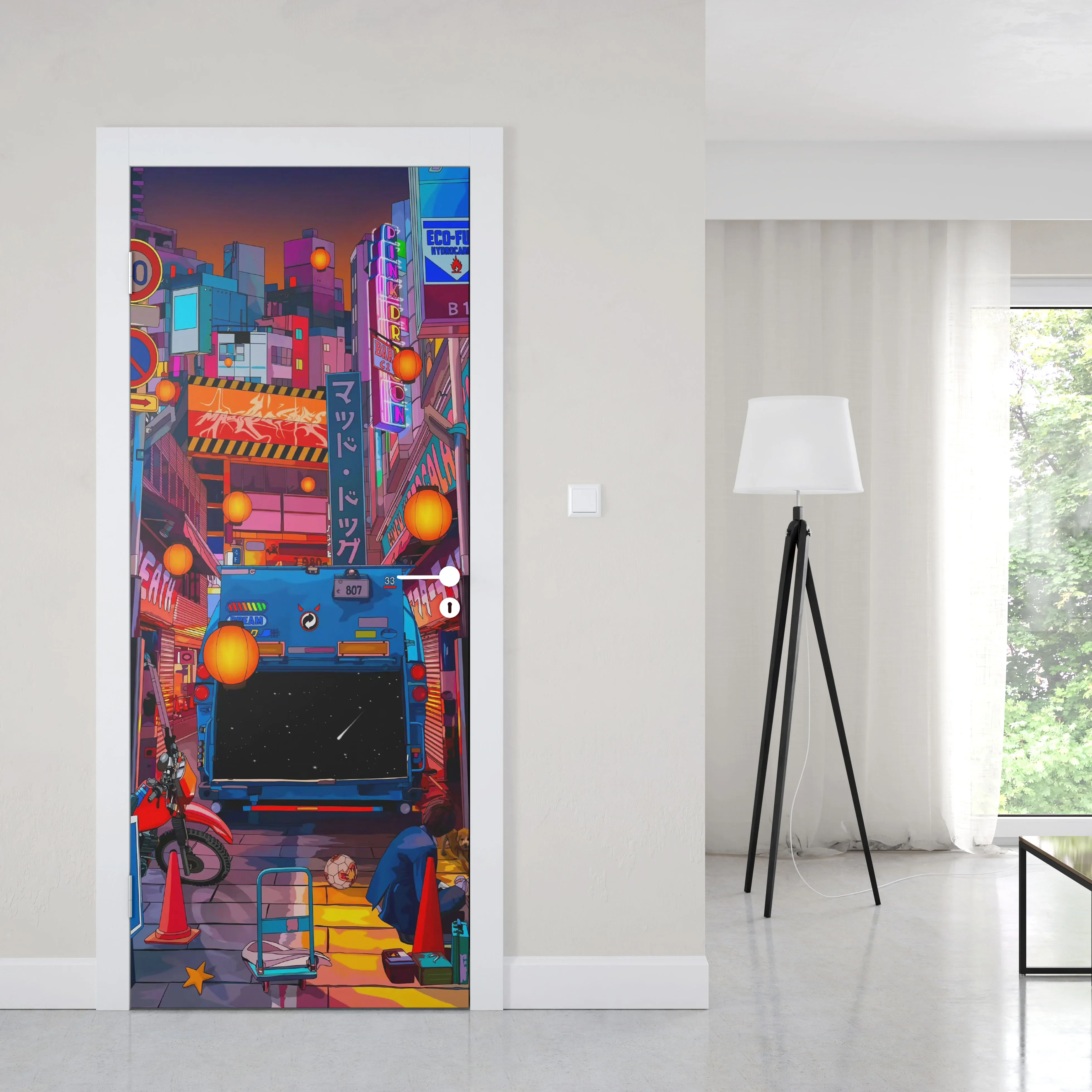 Neon Punk Game Door Sticker Splash Ink Gamepad Wallpaper Gaming Murals ...