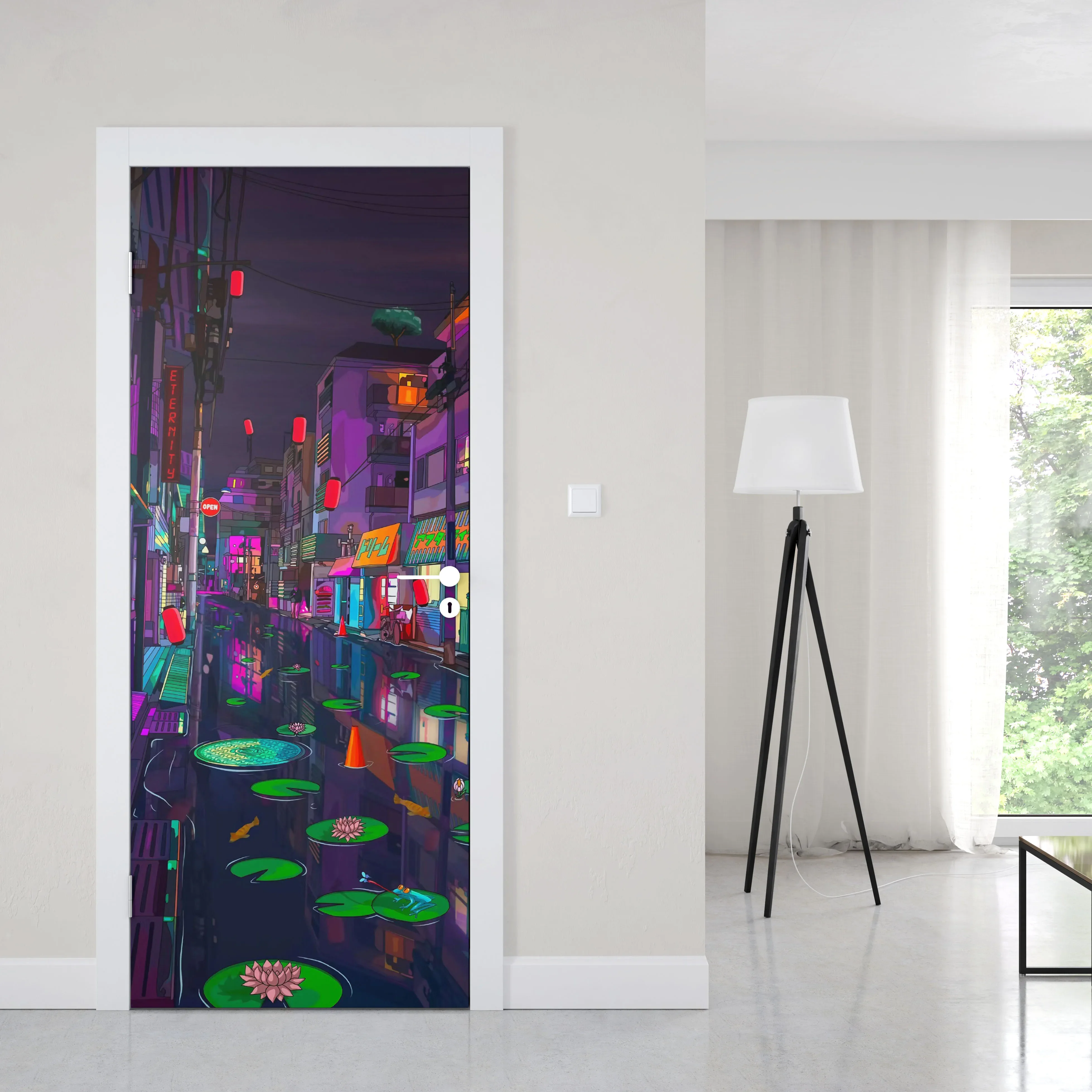 Neon Punk Game Door Sticker Splash Ink Gamepad Wallpaper Gaming Murals ...