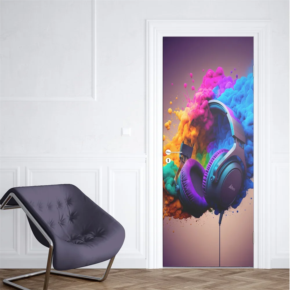 Neon Punk Game Door Sticker Splash Ink Gamepad Wallpaper Gaming Murals PVC Waterproof Self ...