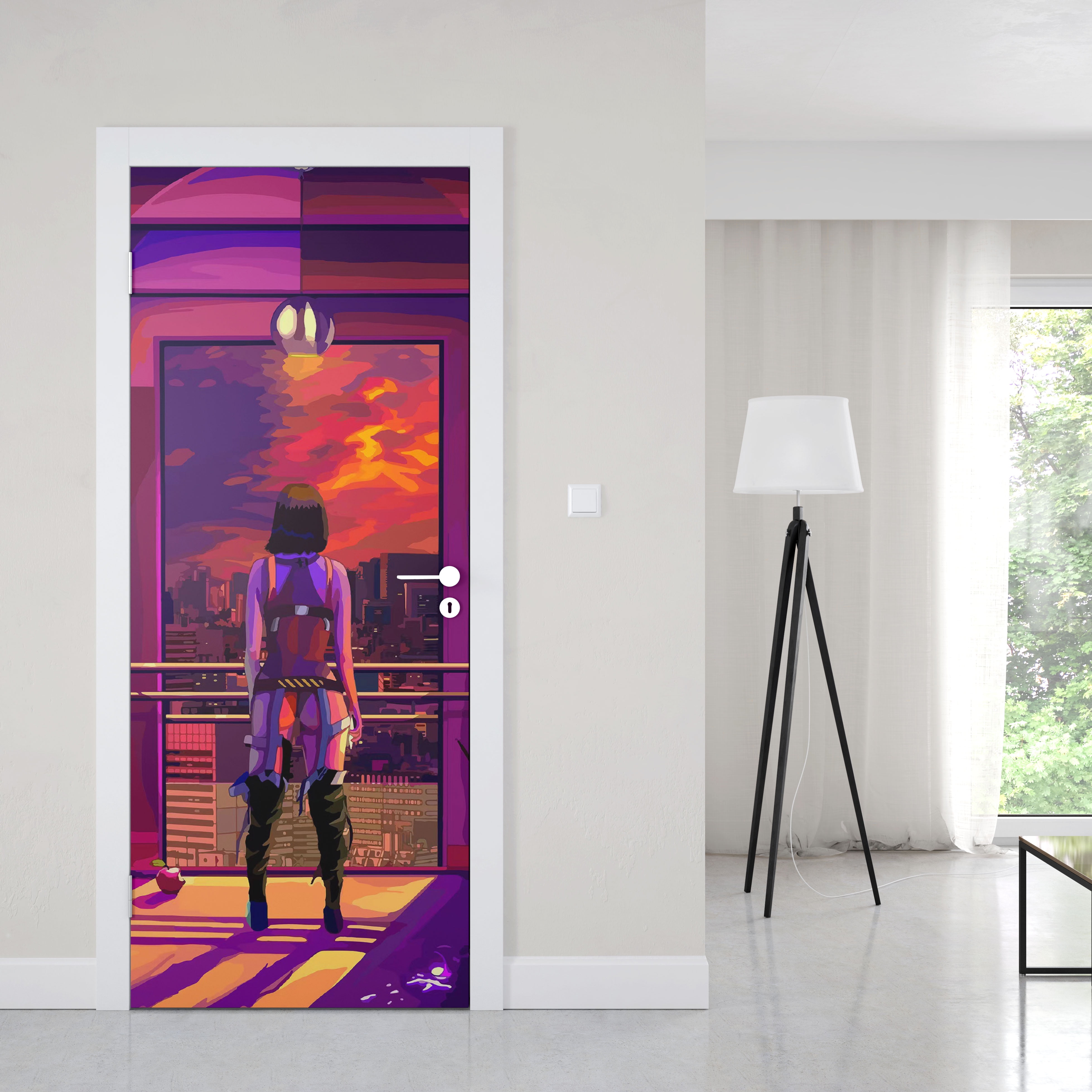 Neon Punk Game Door Sticker Splash Ink Gamepad Wallpaper Gaming Murals ...