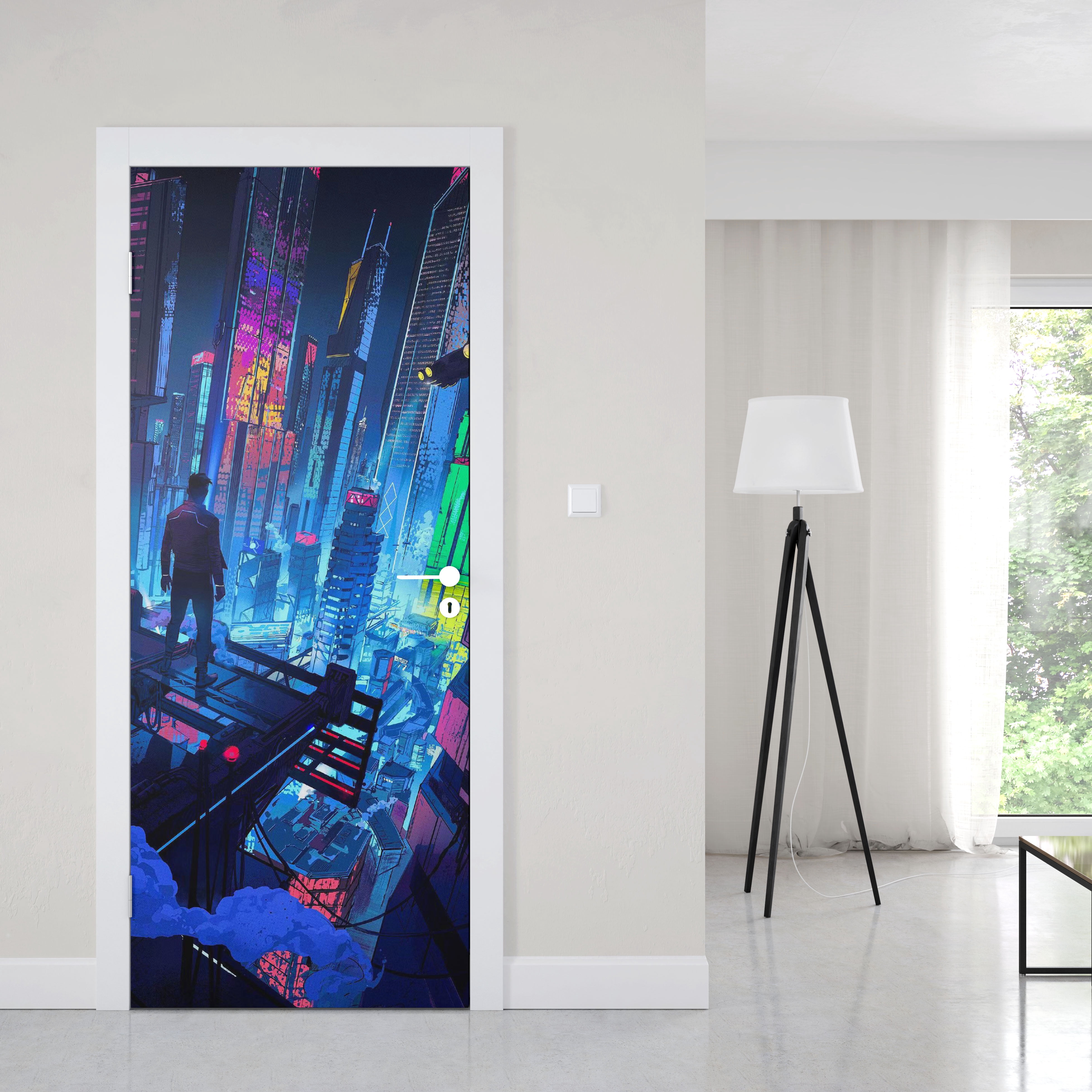 Neon Punk Game Door Sticker Splash Ink Gamepad Wallpaper Gaming Murals ...