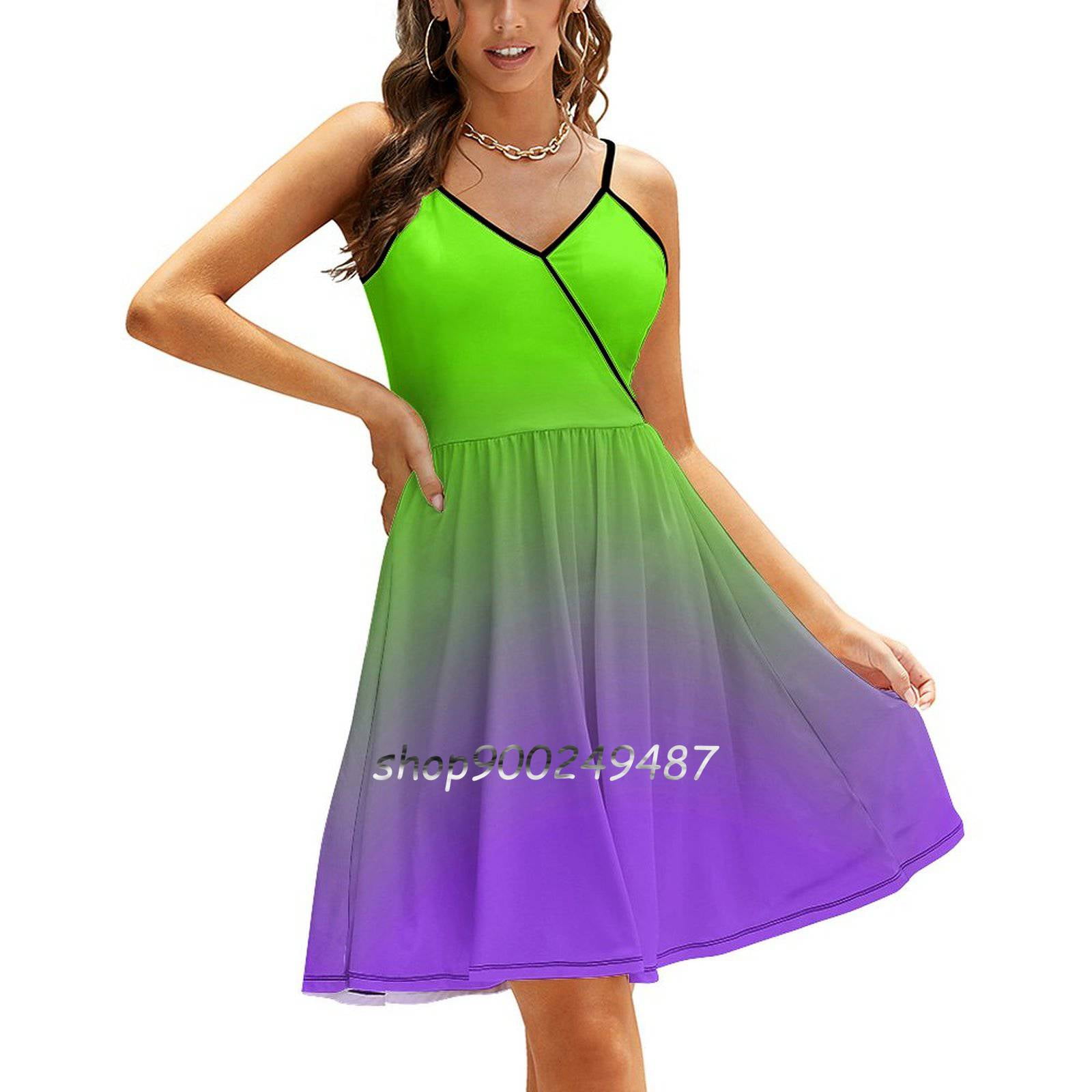 Neon Purple And Neon Green Ombré Shade Color Fade Square Neck Dress ...