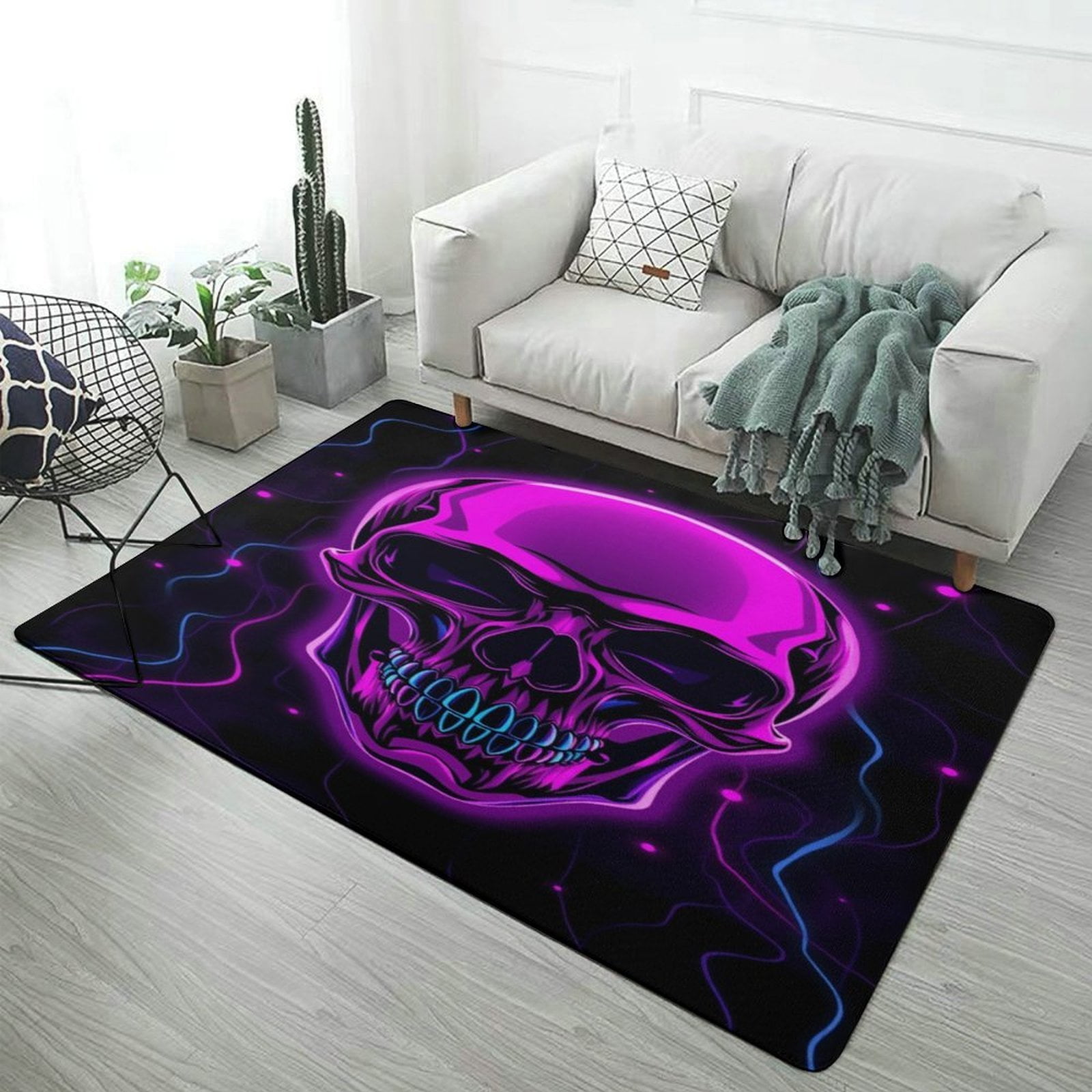 Neon Purple Skull Glows Dark Carpet Large Size Living Room American ...