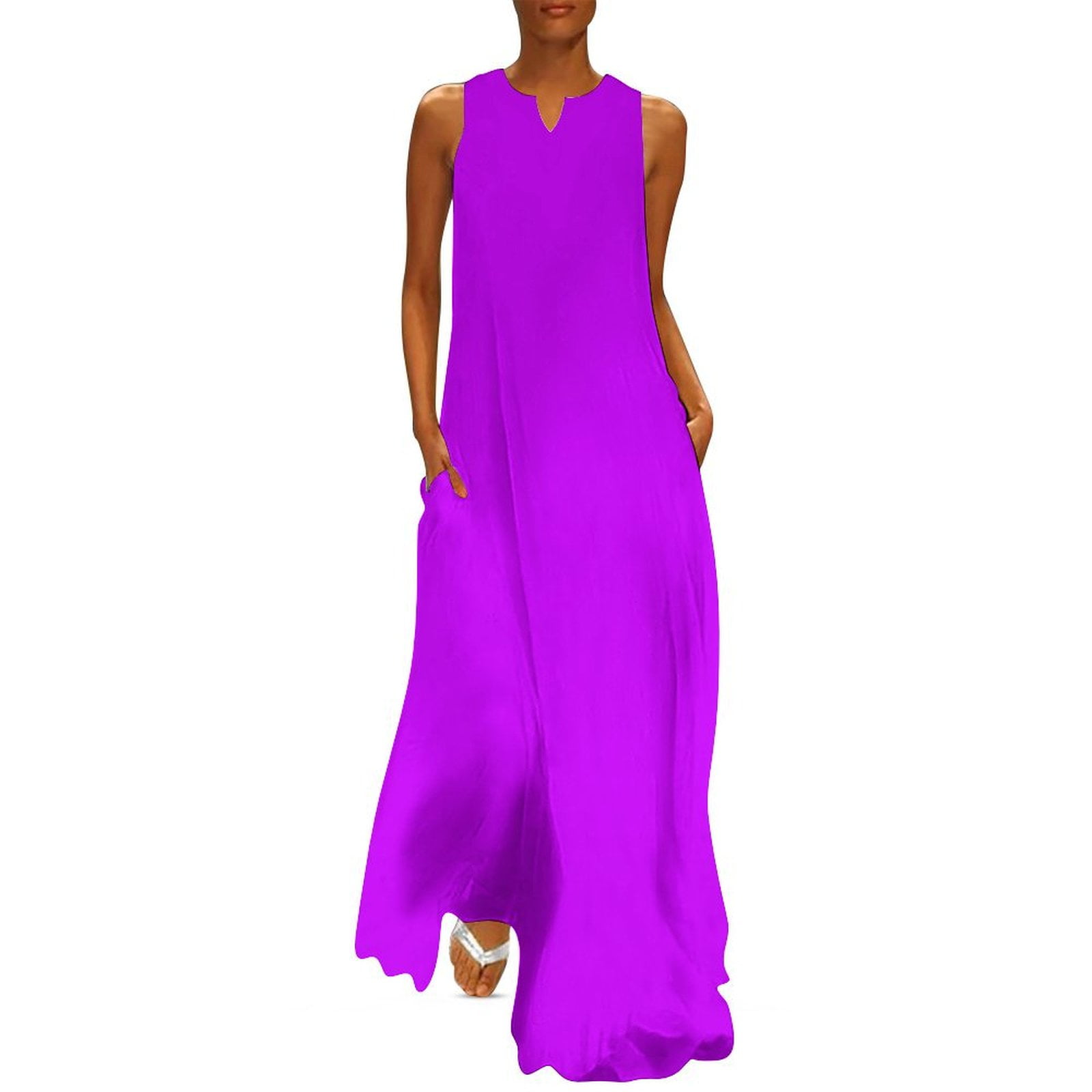 Neon Purple Solid Color Long Dress summer clothes for wom chic and ...