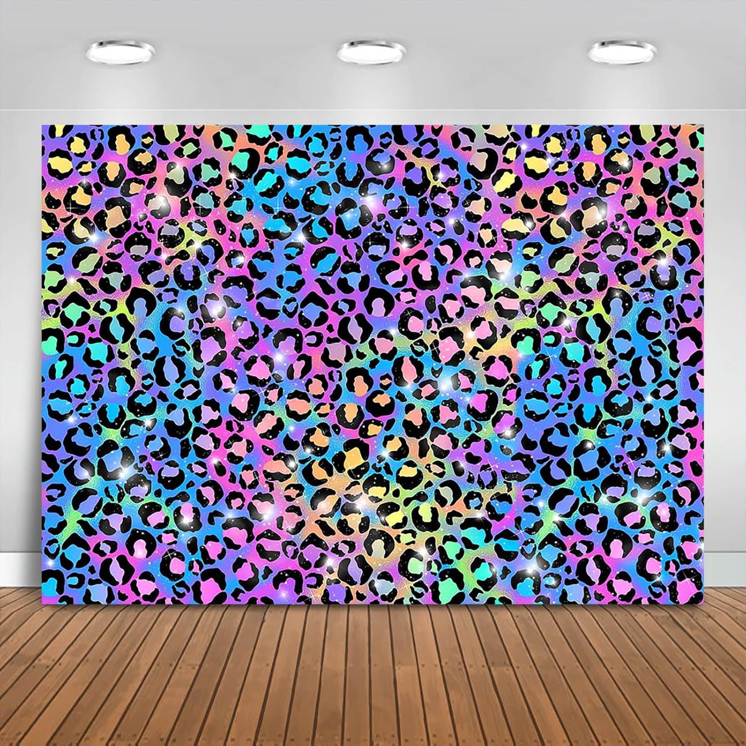 Neon Rainbow Leopard Backdrop Sparkly Paint Splatter Photography ...
