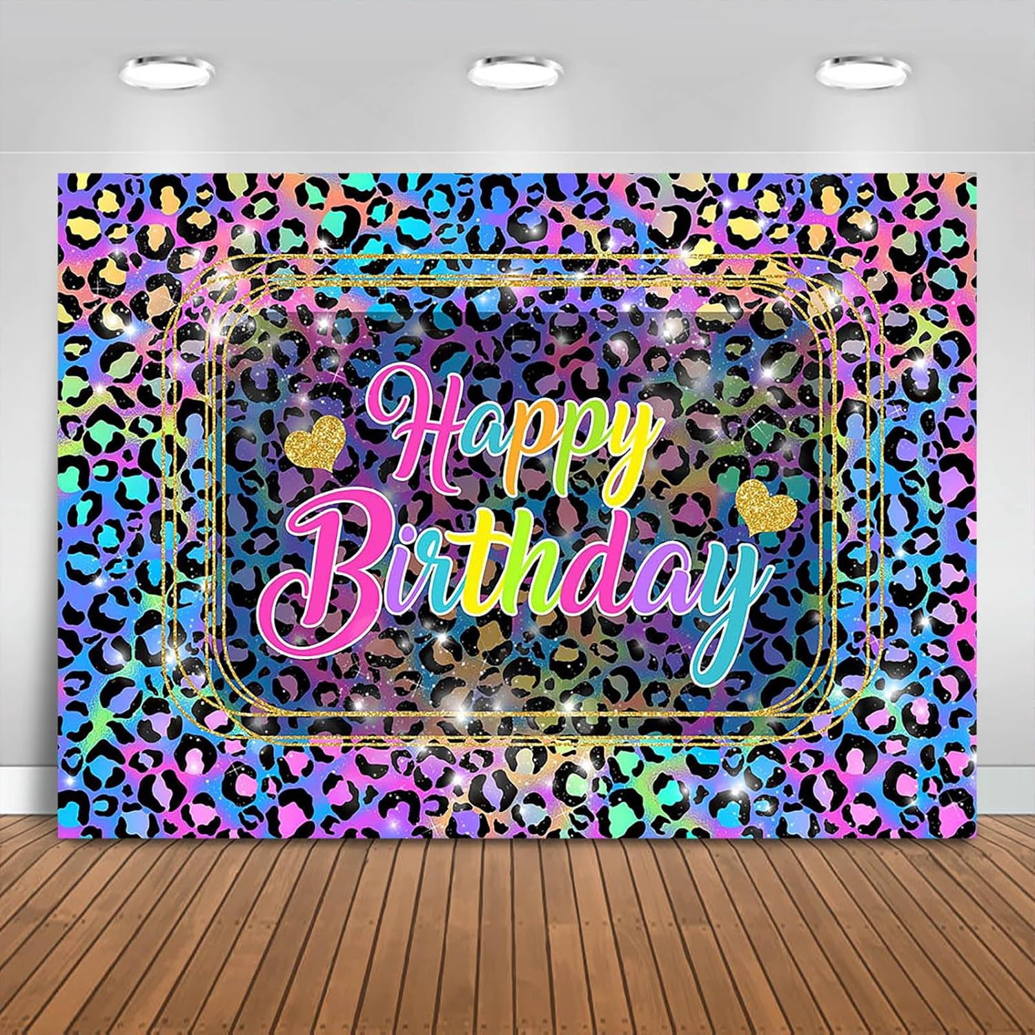 Neon Rainbow Leopard Birthday Backdrop Leopard Pattern Happy Birthday ...