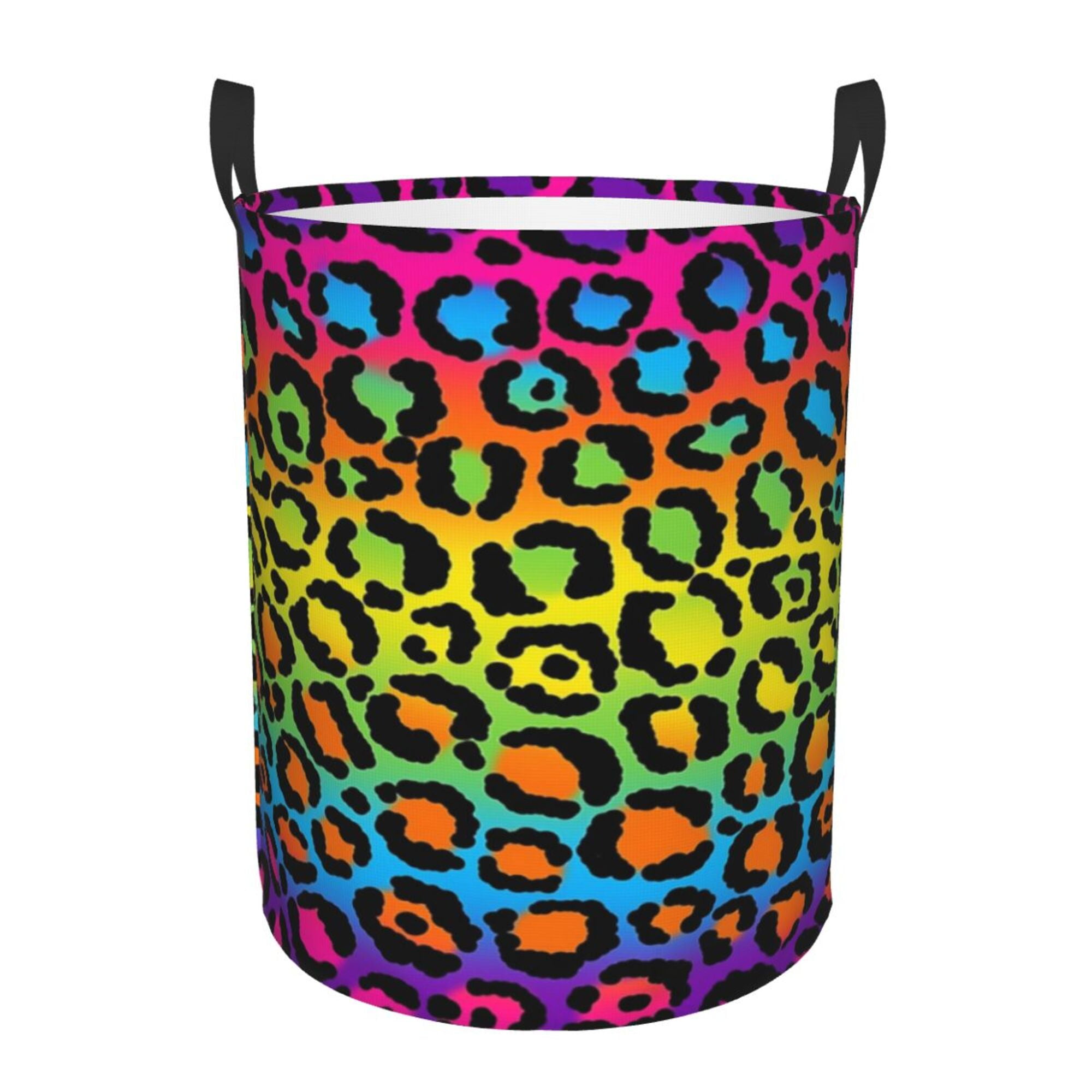 Neon Rainbow Leopard Print Large Dirty Clothes Hamper Foldable Laundry ...