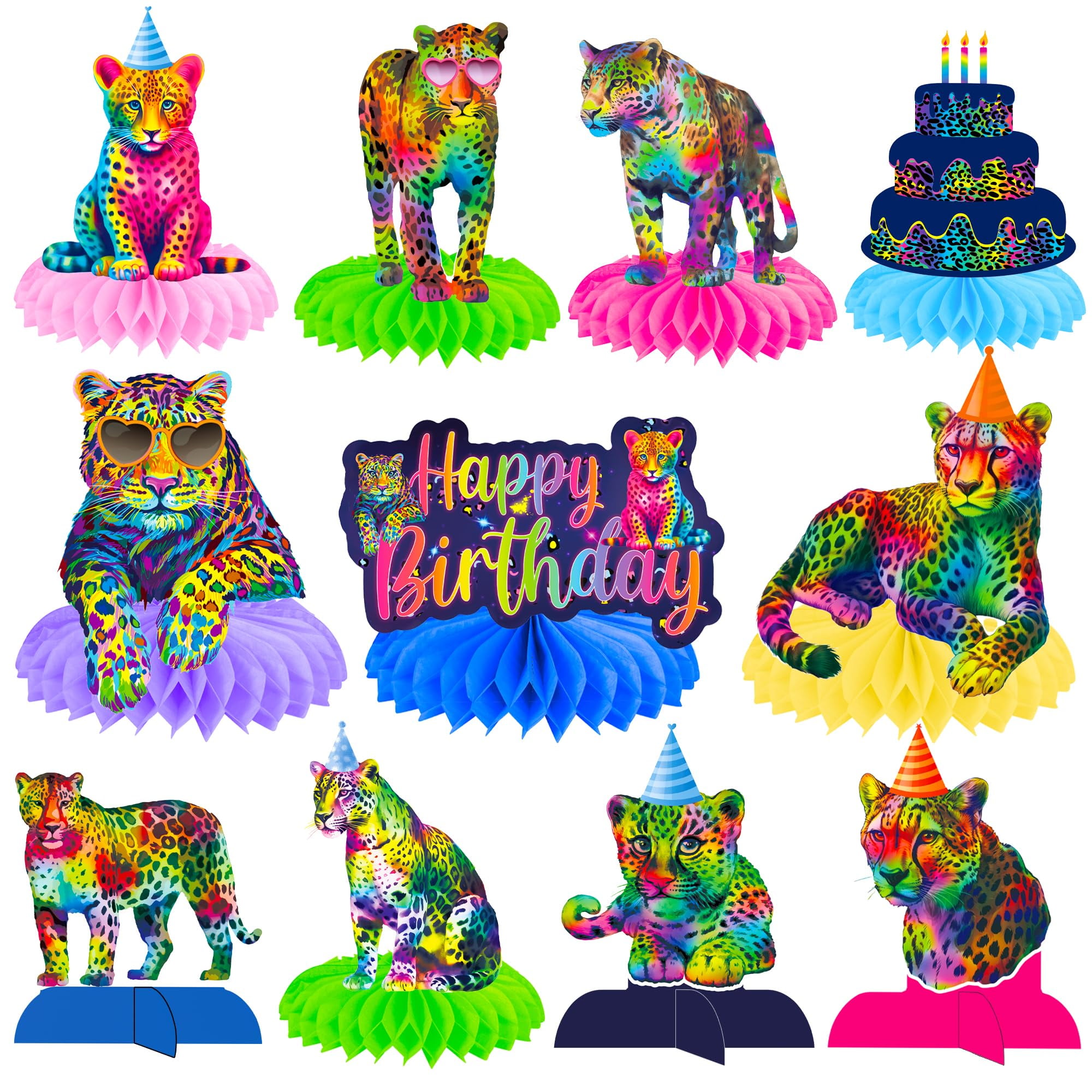 Neon Rainbow LeopardTRDN Honeycomb Centerpieces Cheetah Print Birthday ...