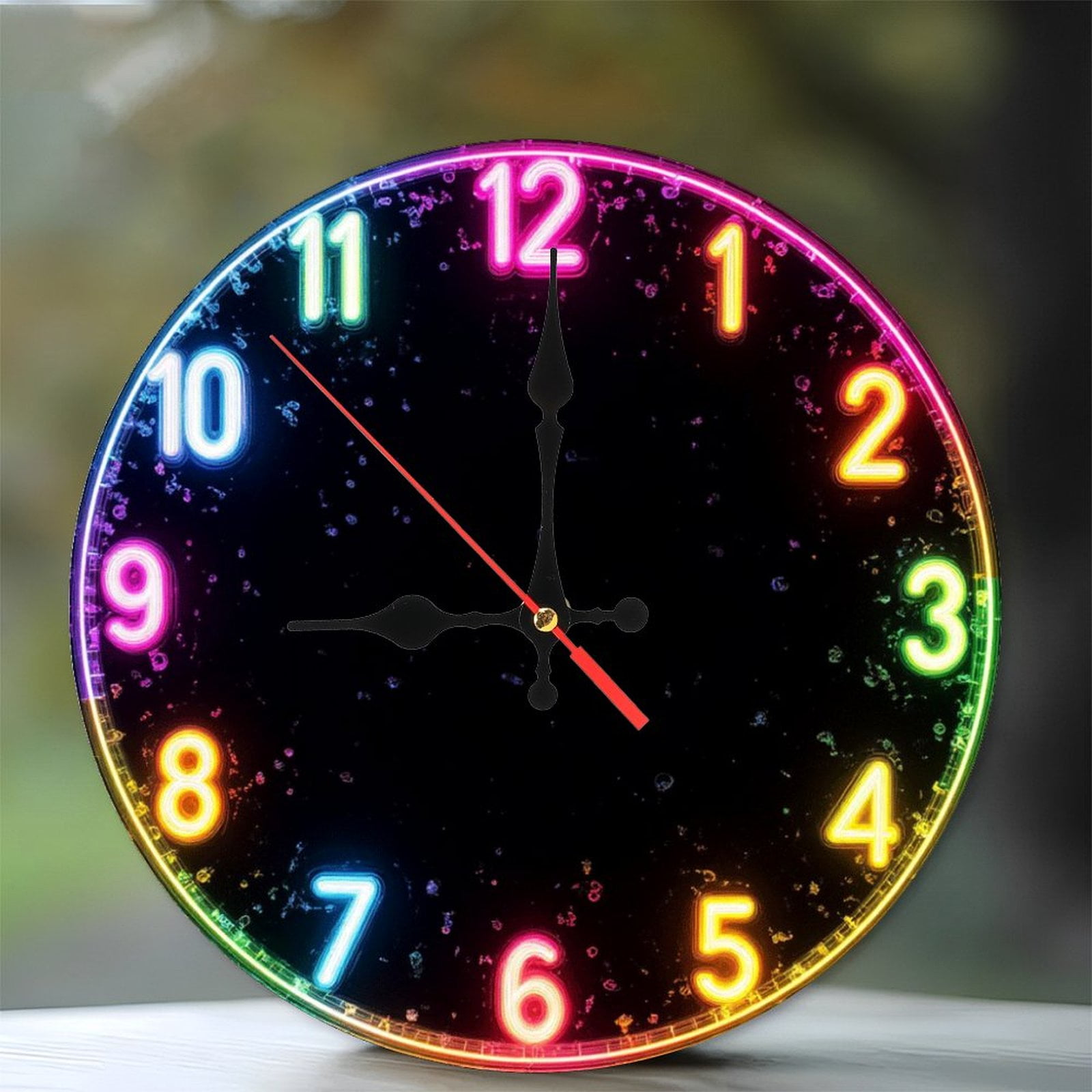 Neon Rainbow Wall Clock Light Home Decor 10-Inch Silent Wooden Wall ...