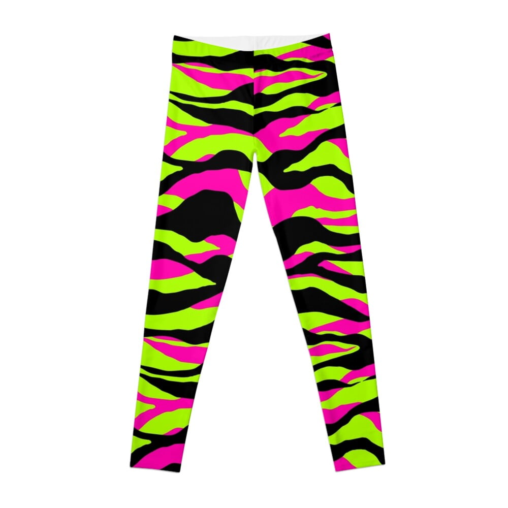 Neon Rave Zebra Wild Animal Print in hot Pink Bright Green and Black Leggings Women sportwear ...