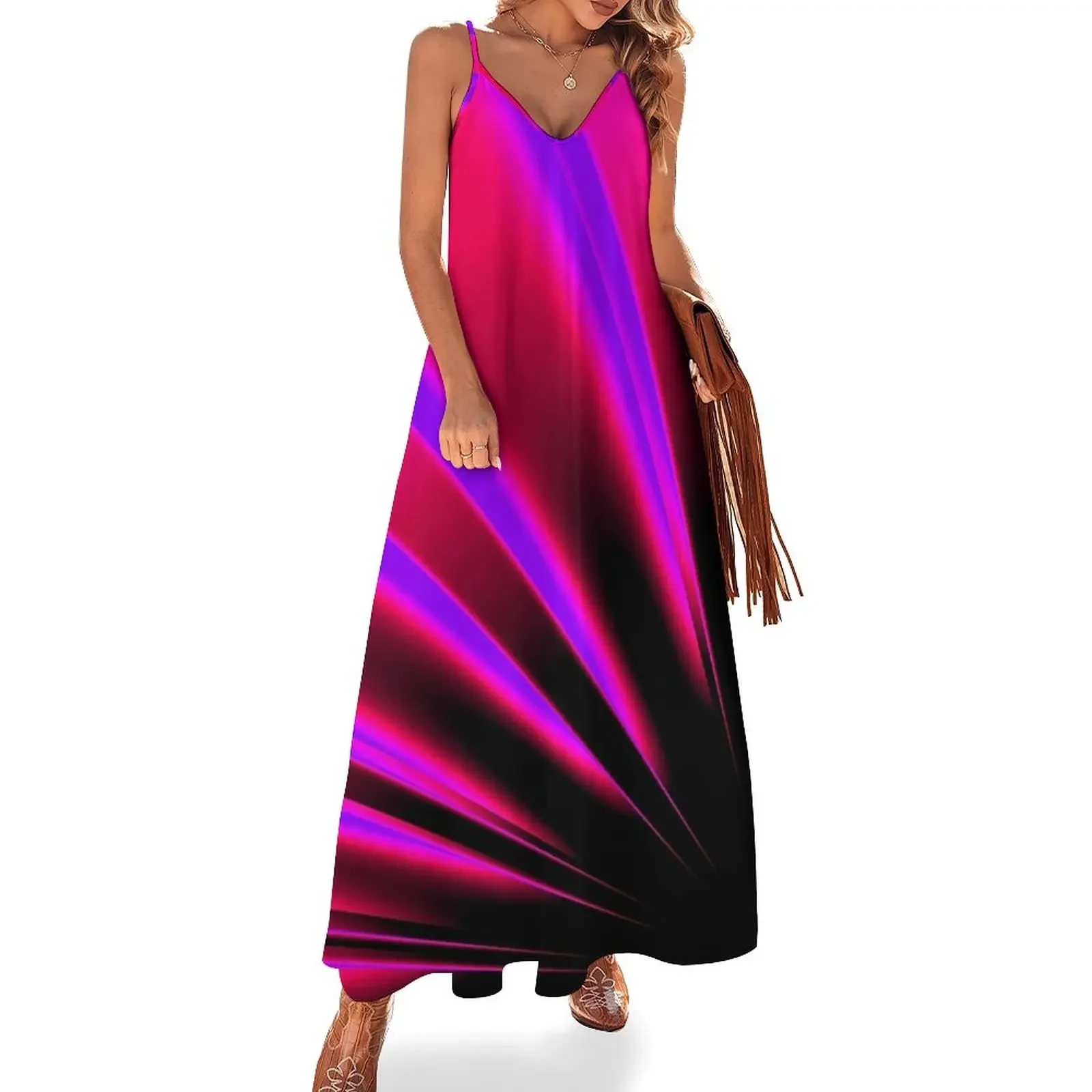 Neon Rays of Light Glow Pink Purple Red Sleeveless Dress summer dress ...