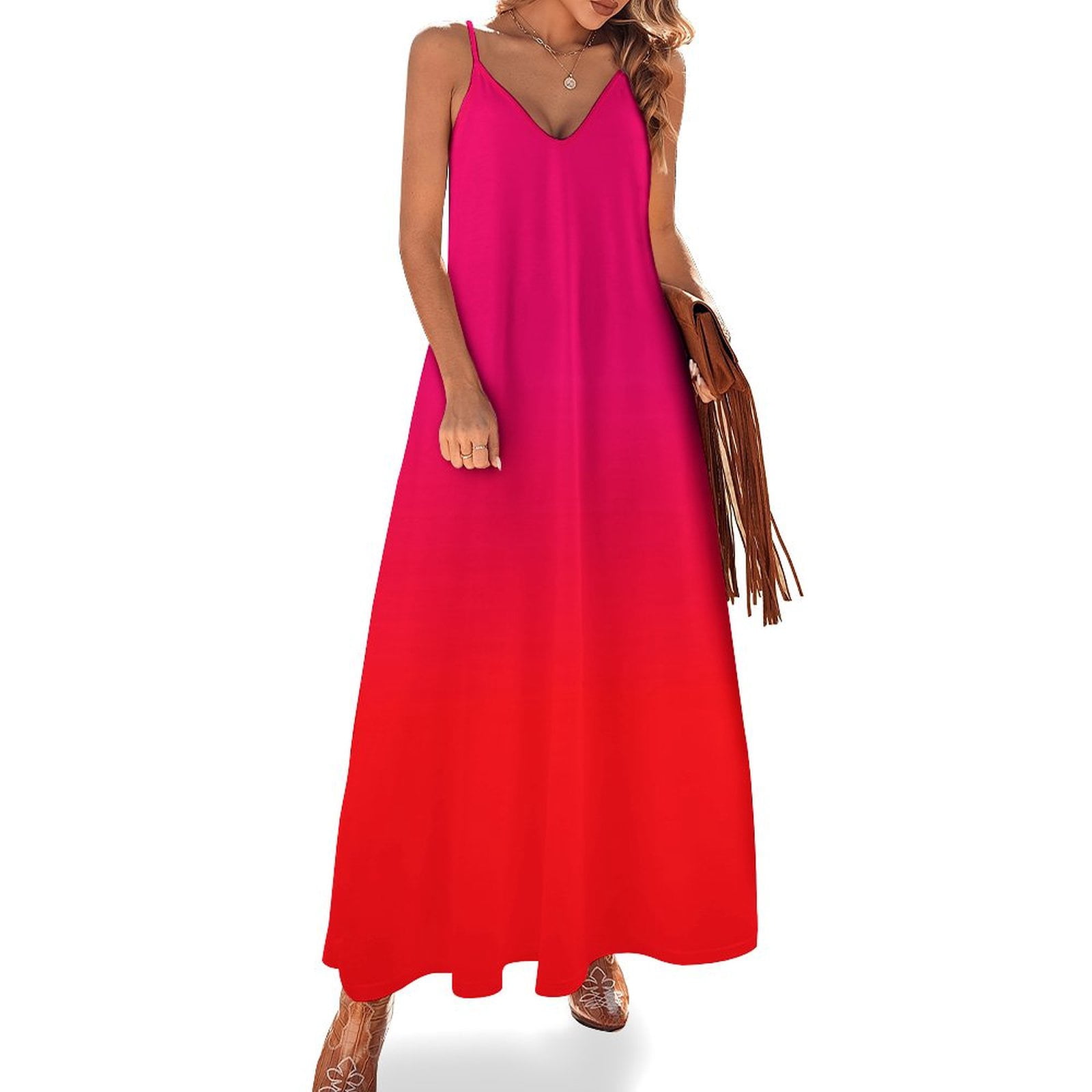 Neon Red and Neon Pink Ombre Shade Color Fade Sleeveless Dress Women's ...