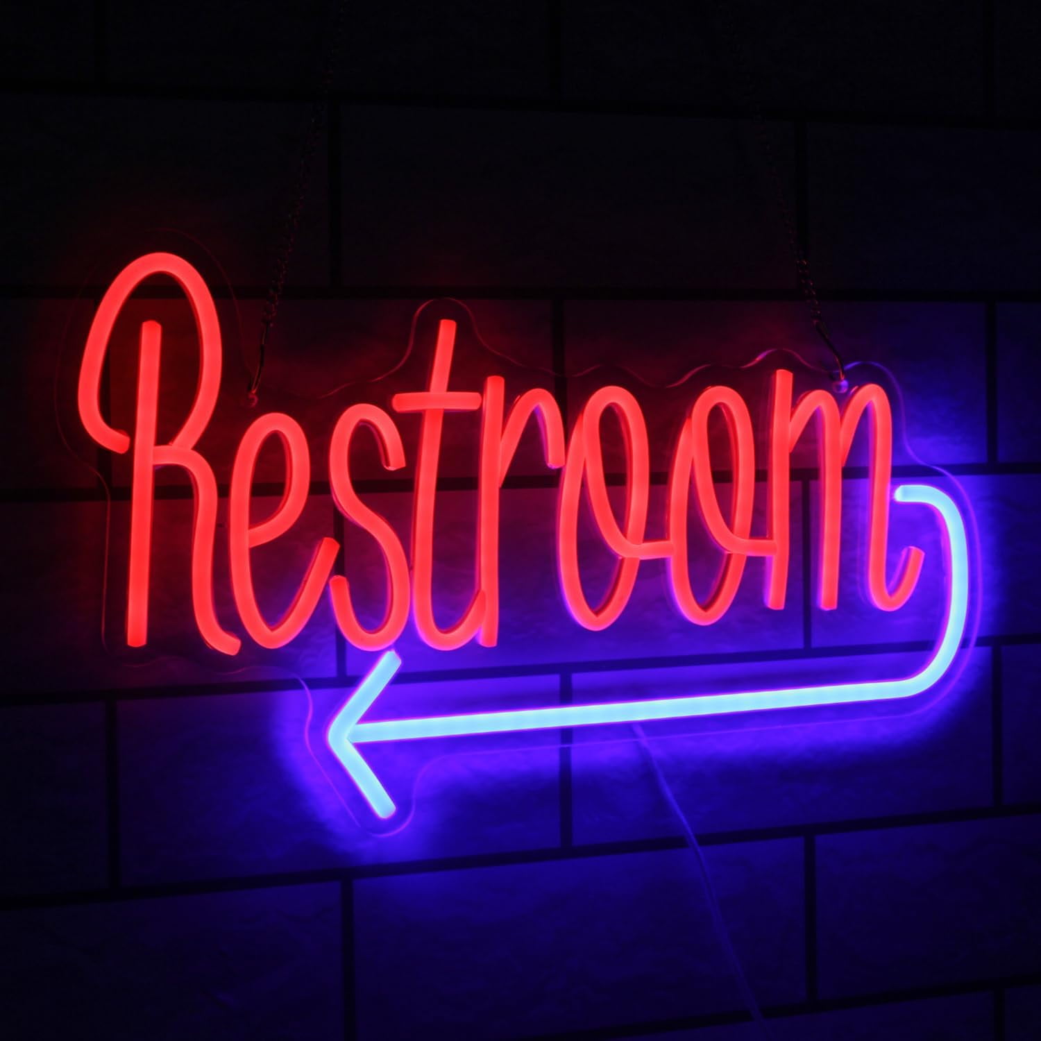 Neon Restroom Sign with Arrow for Bathroom Wall Decor in Red and Blue ...
