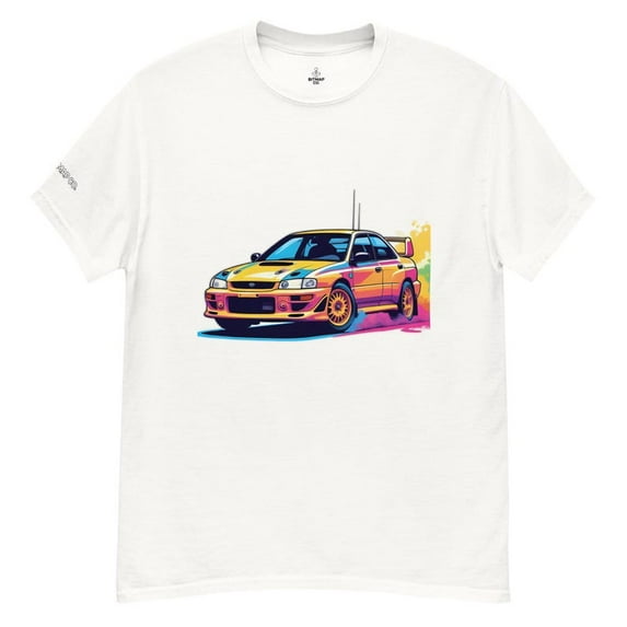Neon Retro Rally Sports Car Front View Graphic Tee, Colorful Drift ...