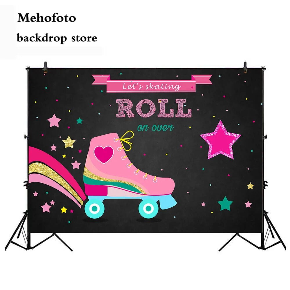 Neon Roller Skate Theme Backdrop Pink Skating Party Photography ...