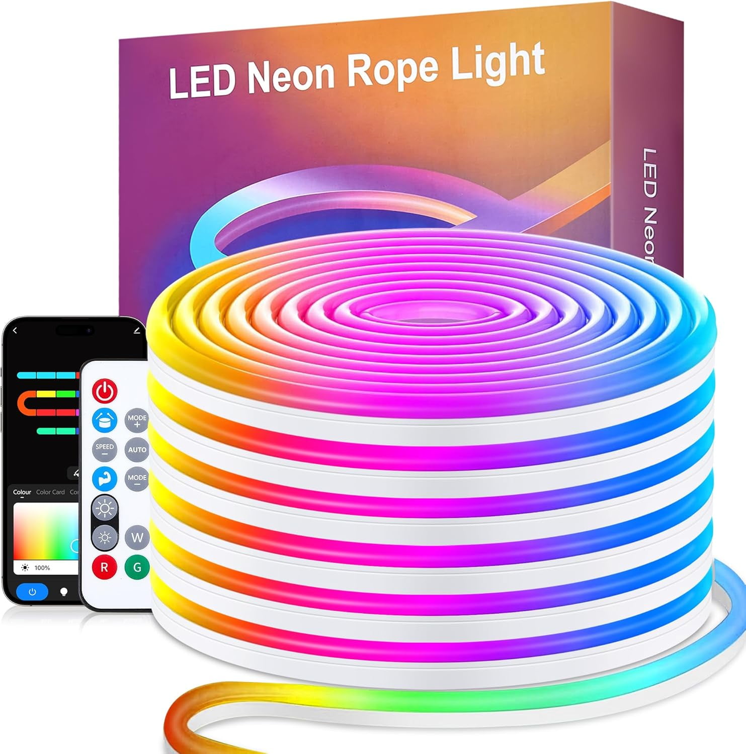 Neon Rope Light, 16.4ft Smart RGB+IC LED Strip Lights with App & Remote ...