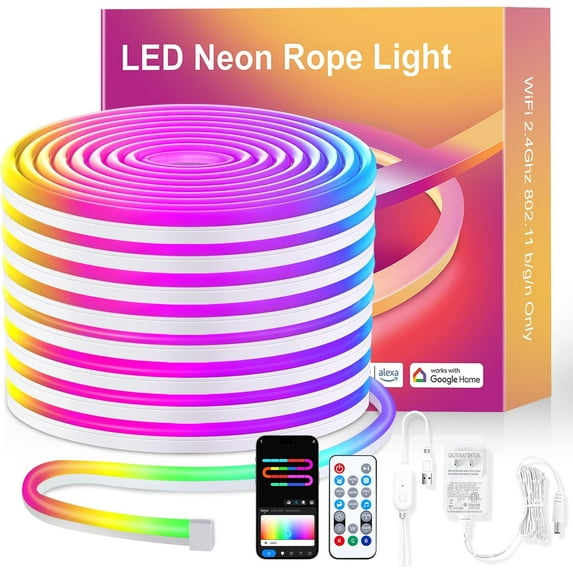 Neon Rope Lights, 10ft +IC Strip Lights with App & Remote Control, IP67 Flexible Neon String ...