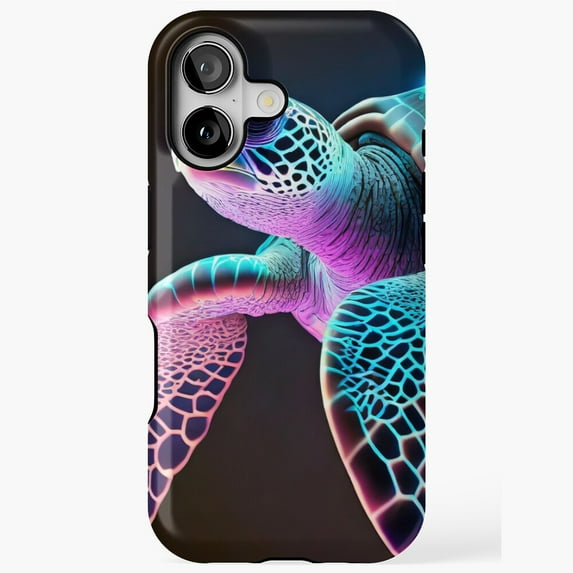 Neon Sea Turtle Bioluminescent Ocean Glow Art with iPhone 17 to 11 Pro ...