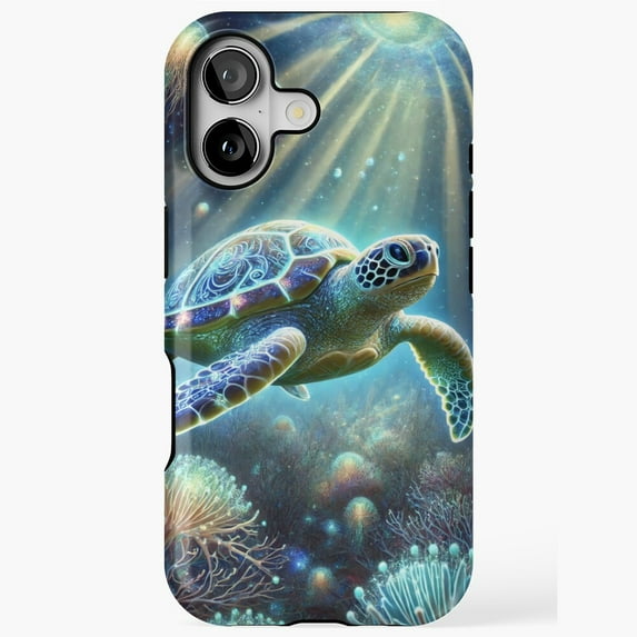 Neon Sea Turtle Luminous Electric Blue Glow with iPhone 17 to 11 Pro ...