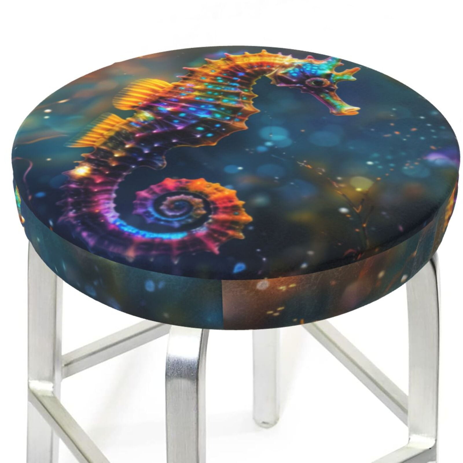 Neon Seahorse Underwater Realm Bar Stool Covers - Stretch Round Seat ...