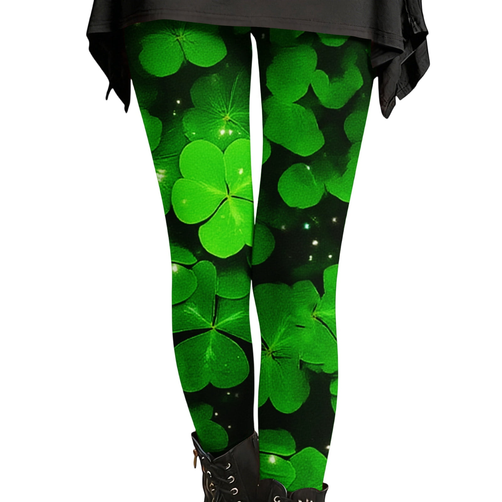 Neon Shamrock & Clover Print Leggings – High Waisted St. Patrick's Day ...