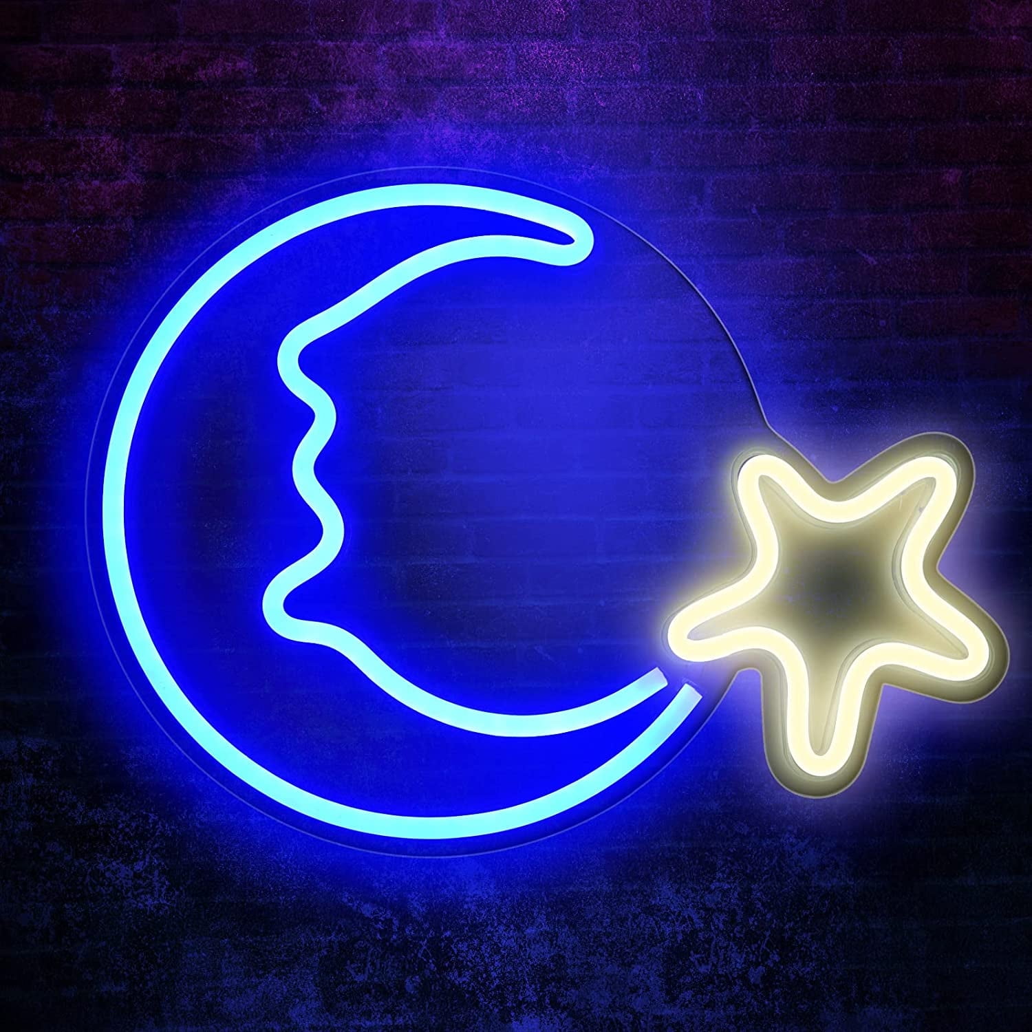 Neon Sign, 15" LED Moon Star Neon Light, Festival LED Wall Decor Art ...