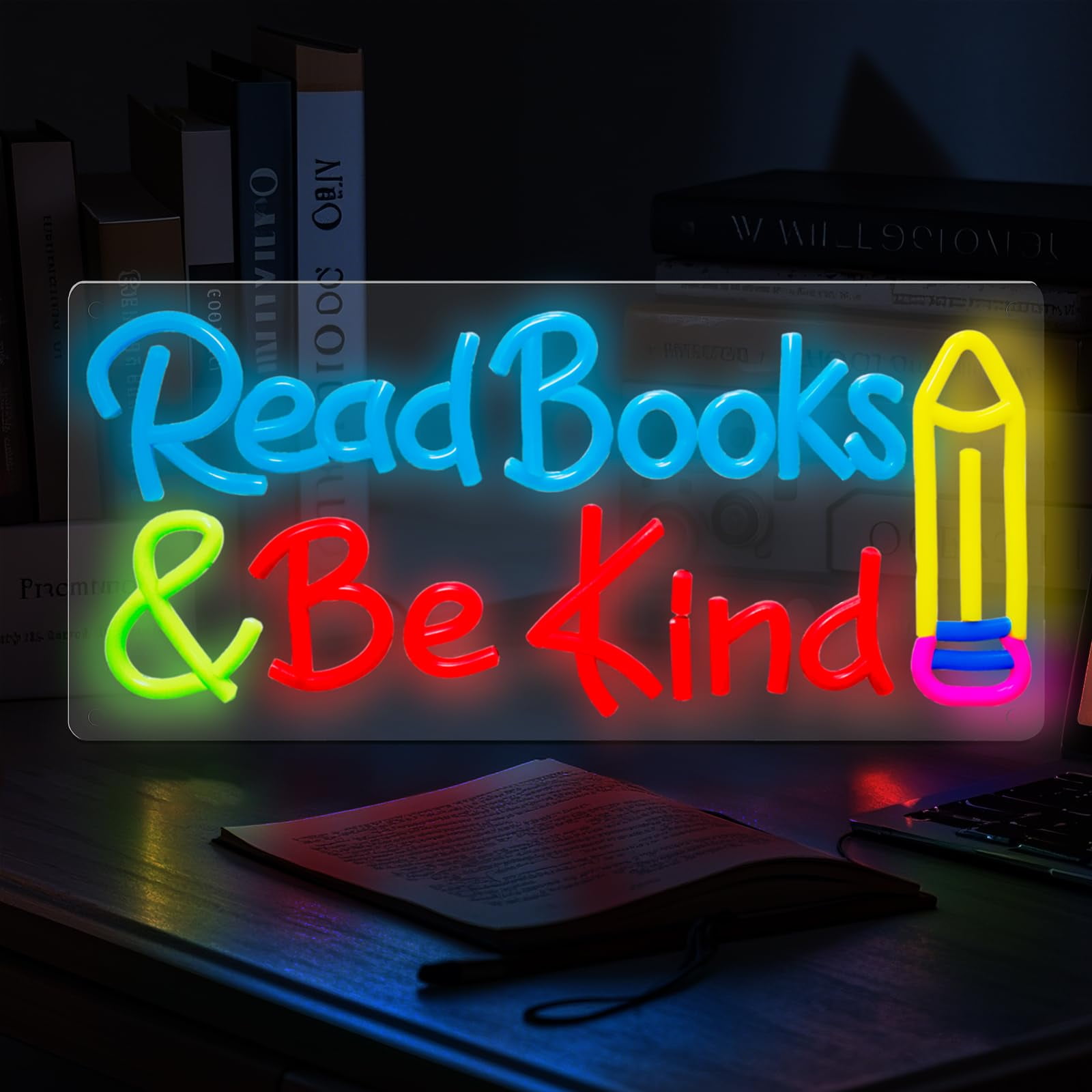 Neon Sign Read Books and Be Kind, Colorful LED Sign for Library Decor ...