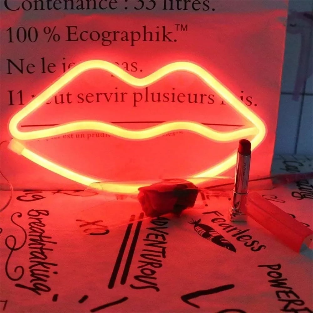 Neon Signs, LED Lip Neon Sign for Wall Decor Art, USB/Battery Powered ...