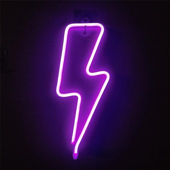 WE Neon Signs Lightning Bolt Neon Light Sign for Wall Decor, Battery or ...