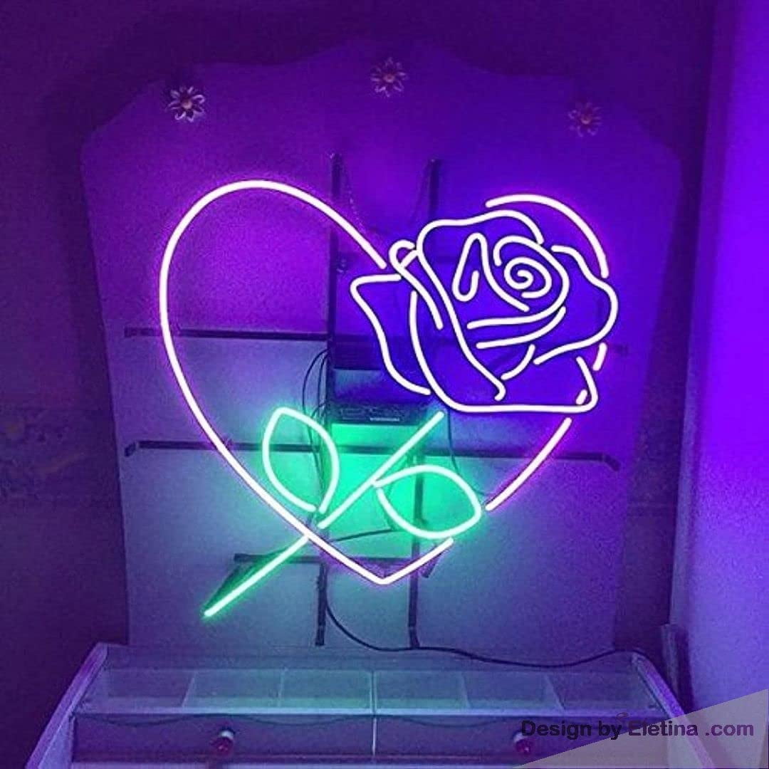 Neon Signs for Wall Decor 16x20inch Rose Love Heart Romantic Romance ...