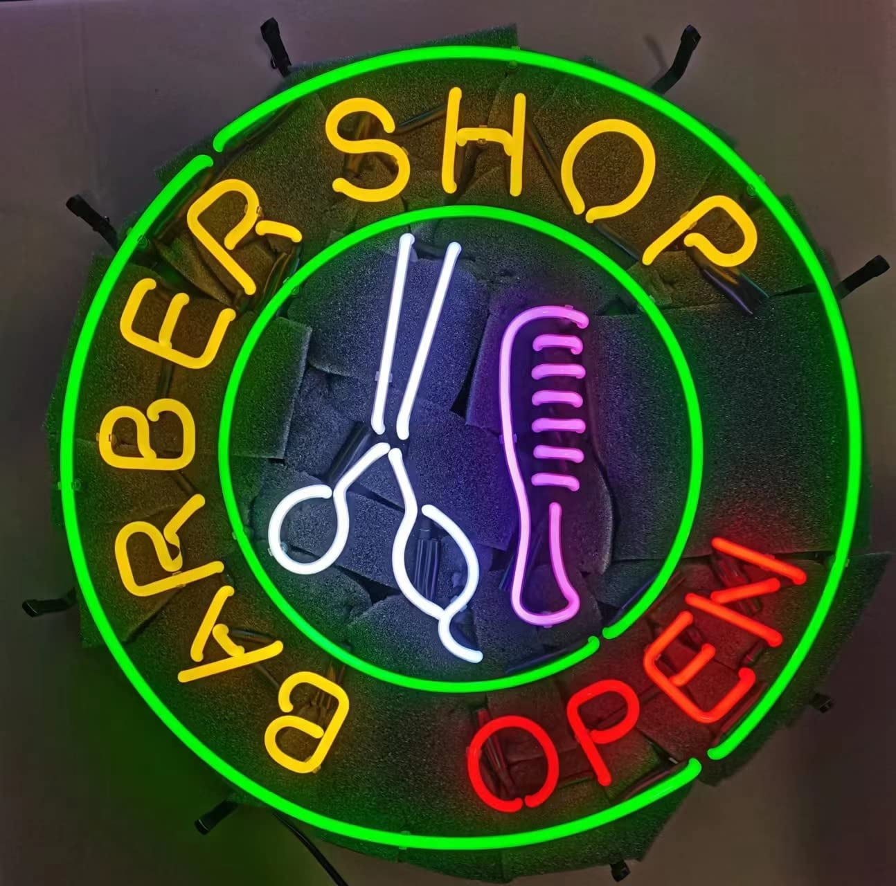 Neon Signs for Wall Decor Barber Shop Open Sign 20 X 24 - Inches, Black ...