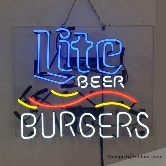 Neon Signs for Wall Decor Lite Beer Burgers Beer Real Led Handcraft ...