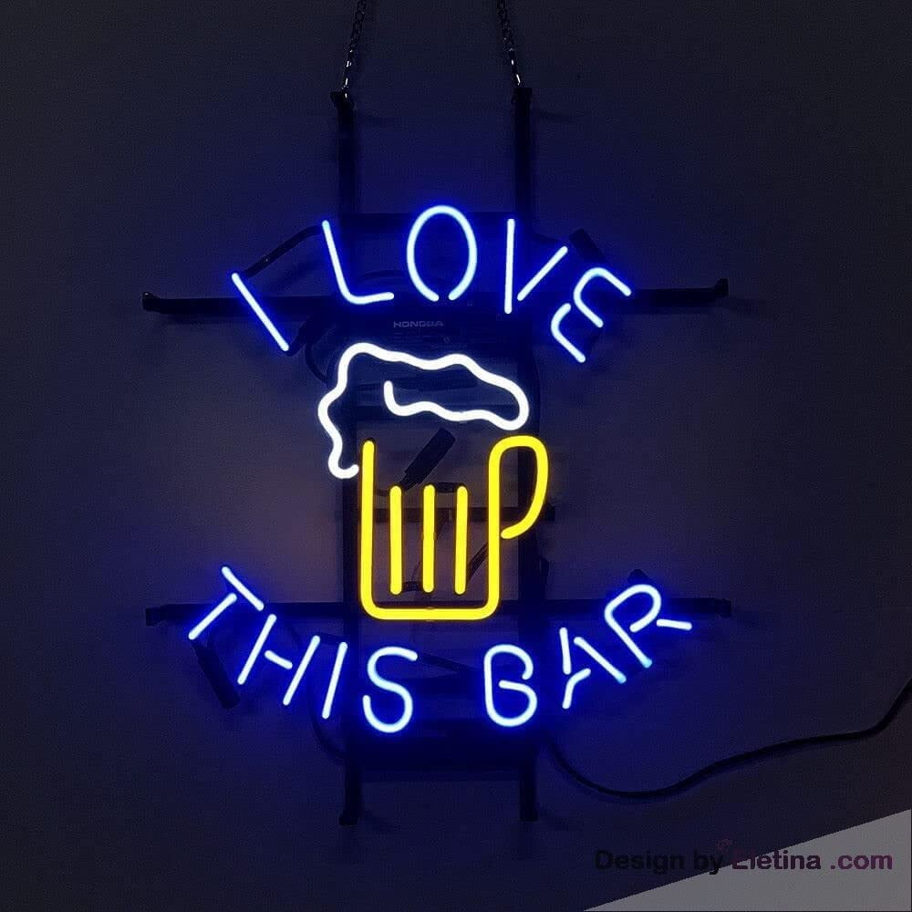 Neon Signs for Wall Decor 16x20inch I Love This Bar Beer Mug Sign Light ...