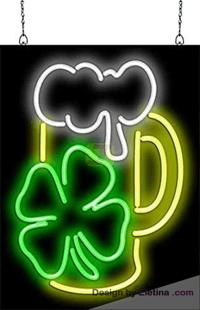 Neon Signs for Wall Decor Beer Mug With Four Leaf Clover Sign Neon Led ...