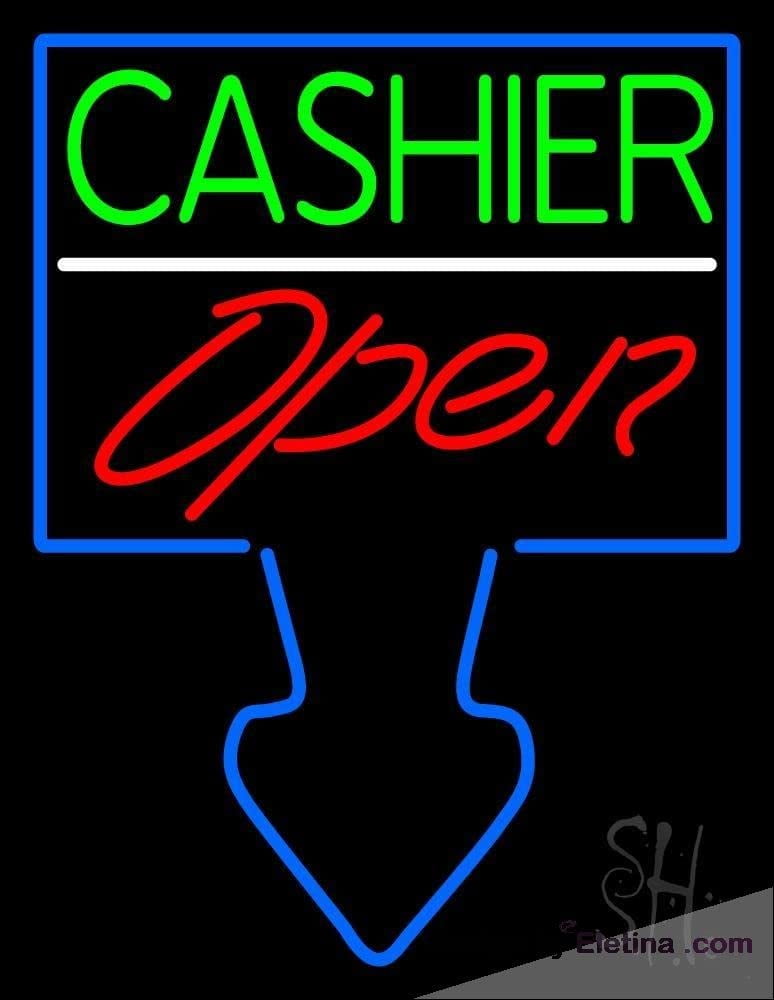 Neon Signs for Wall Decor Blue Arrow Cashier Open Sign Neon Led ...