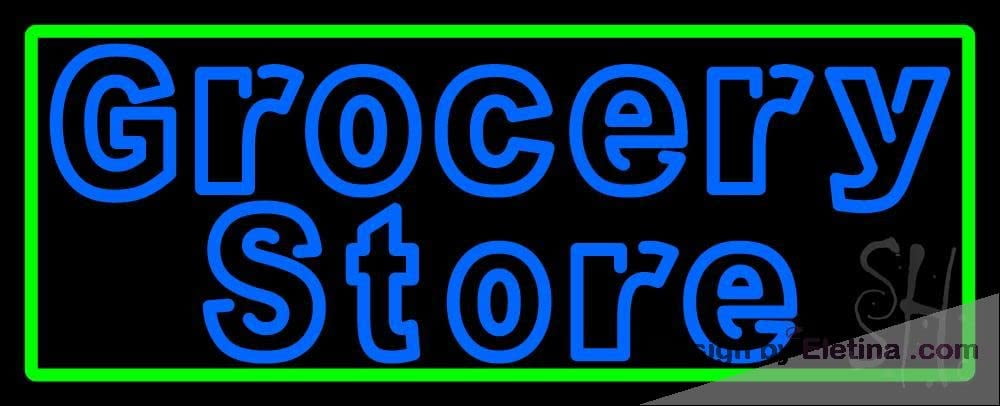 Neon Signs for Wall Decor Blue Grocery Store With Green Border Sign ...